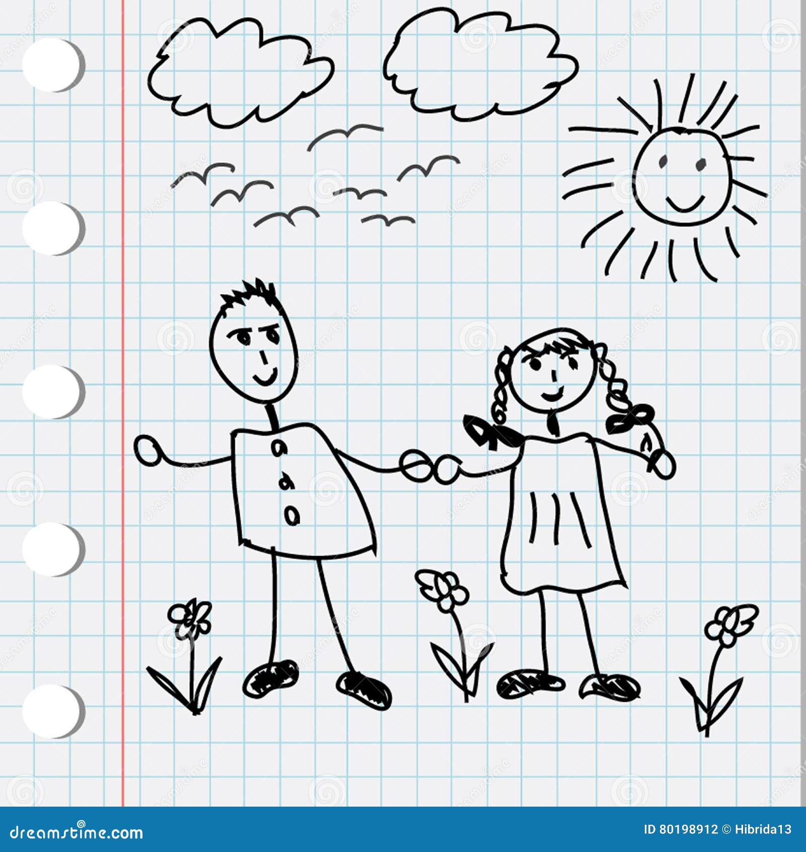 Cartoon Doodle Illustration of Boy and Girl Stock Vector - Illustration ...