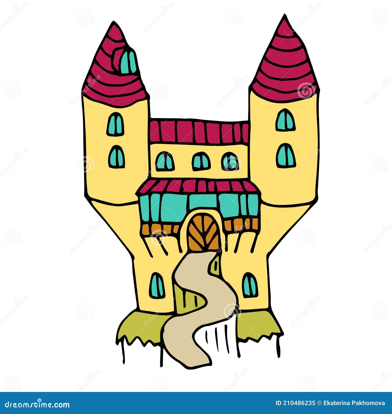 Cartoon Linear Doodle Retro Ancient Castle Stock Vector - Illustration ...