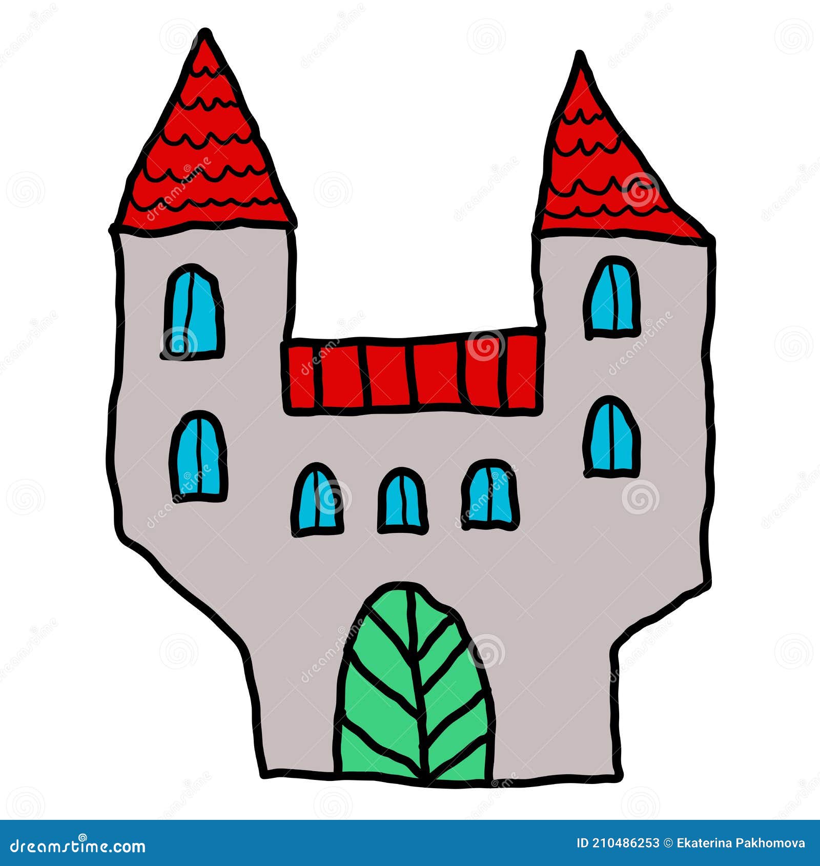 Cartoon Linear Doodle Retro Ancient Castle Stock Vector - Illustration ...