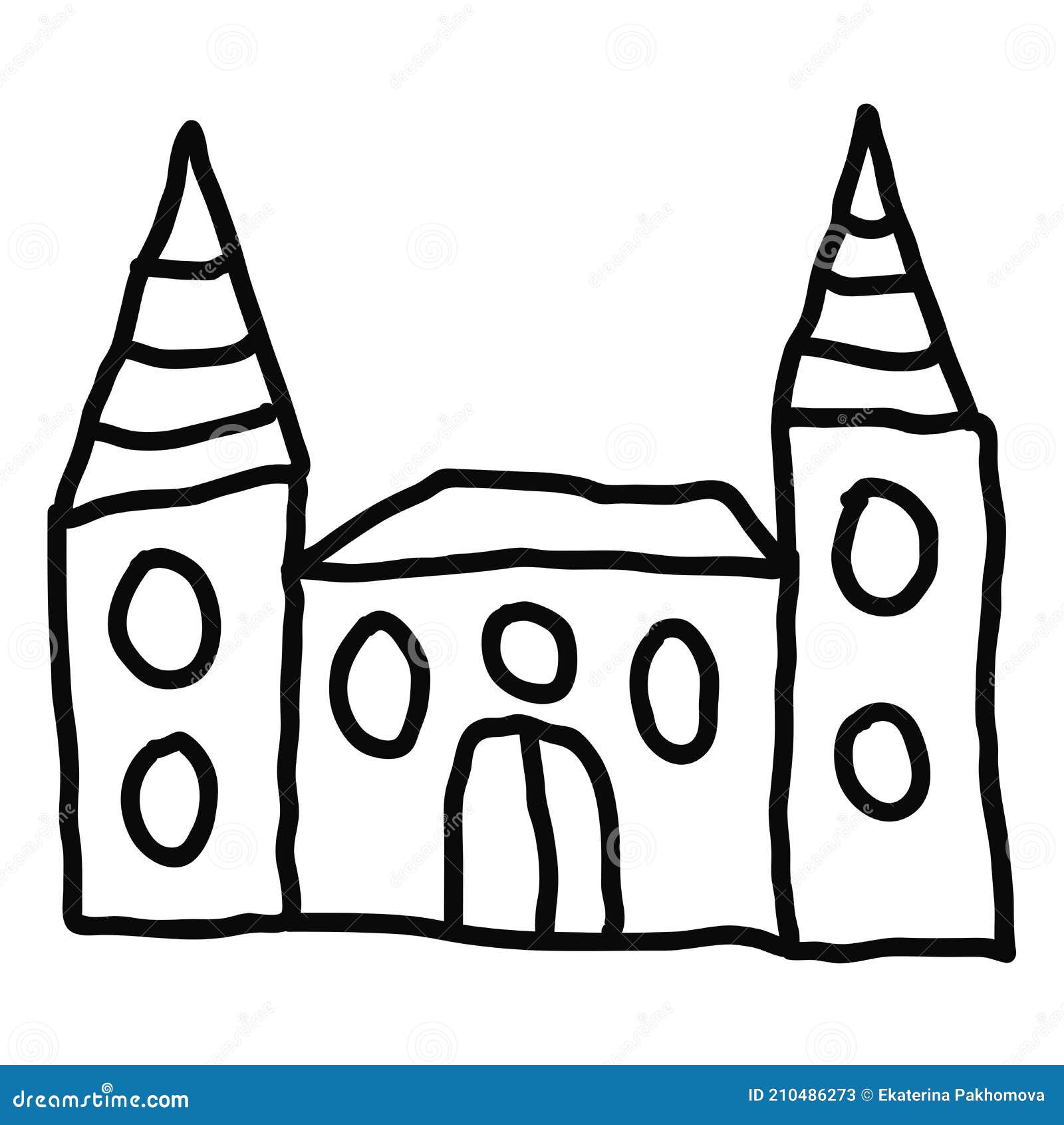 Cartoon Linear Doodle Retro Ancient Castle Stock Vector - Illustration ...