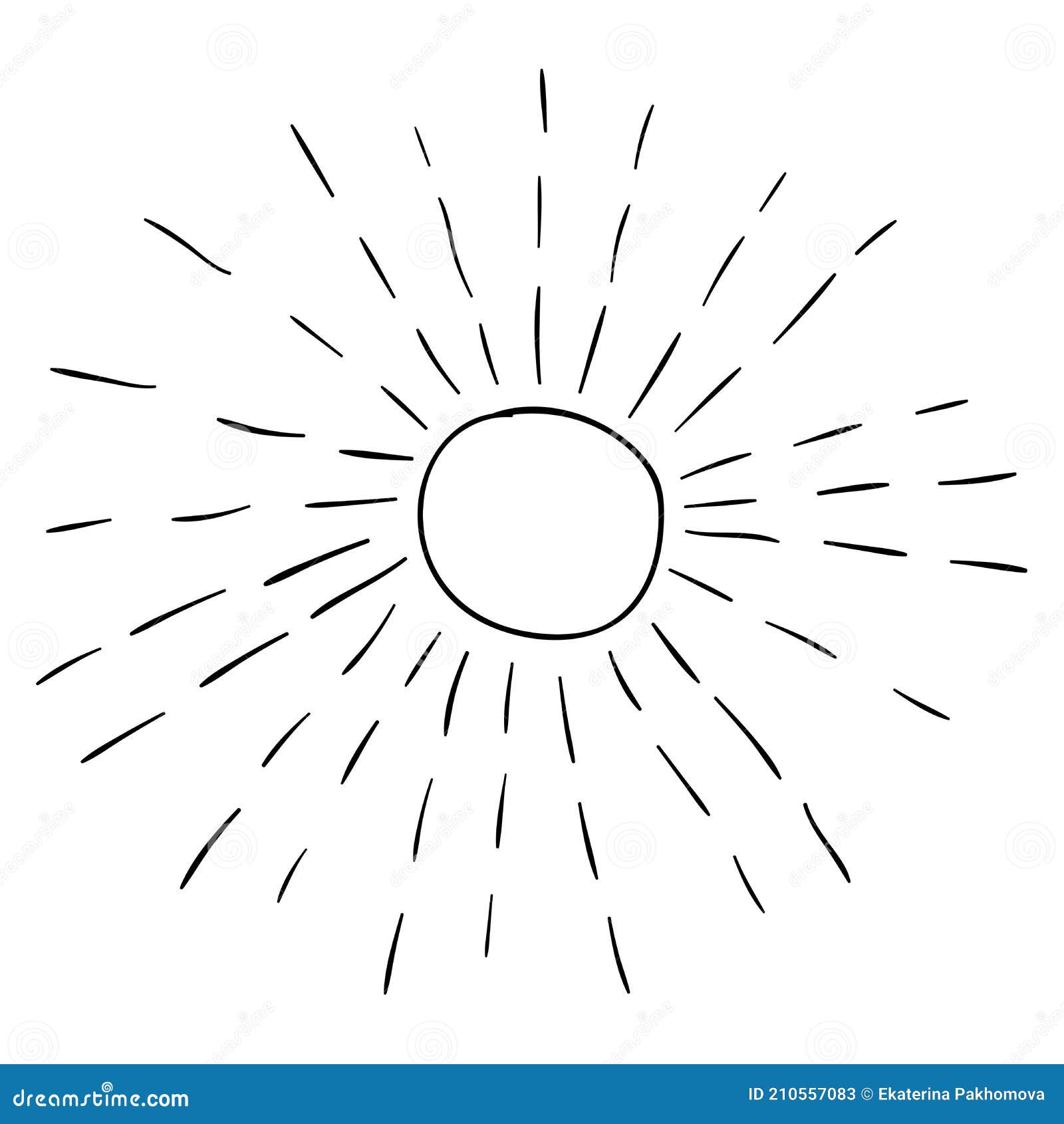 Cartoon Doodle Linear Sun with Rays Isolated on White Background. Stock ...