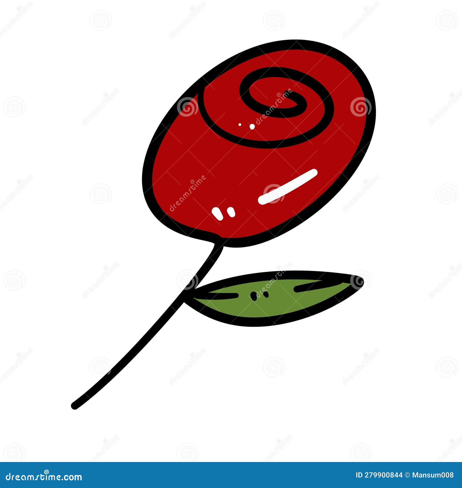 Cartoon Doodle of a Red Rose Stock Illustration - Illustration of cute ...