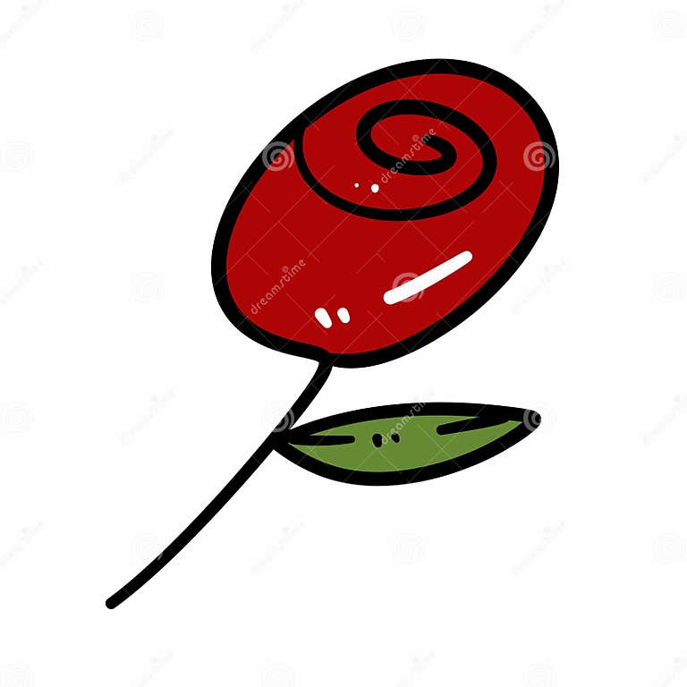 Cartoon Doodle of a Red Rose Stock Illustration - Illustration of cute ...