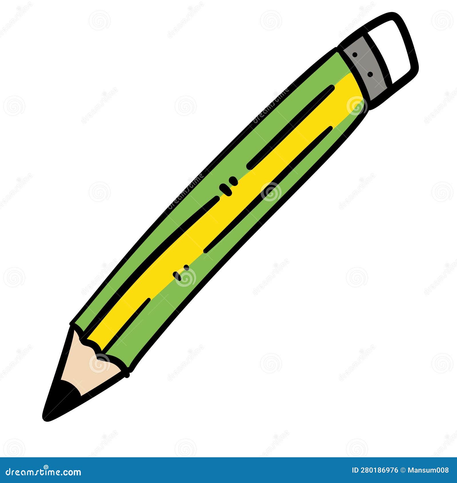 Cartoon Doodle School Pencil on White Background Stock Illustration ...