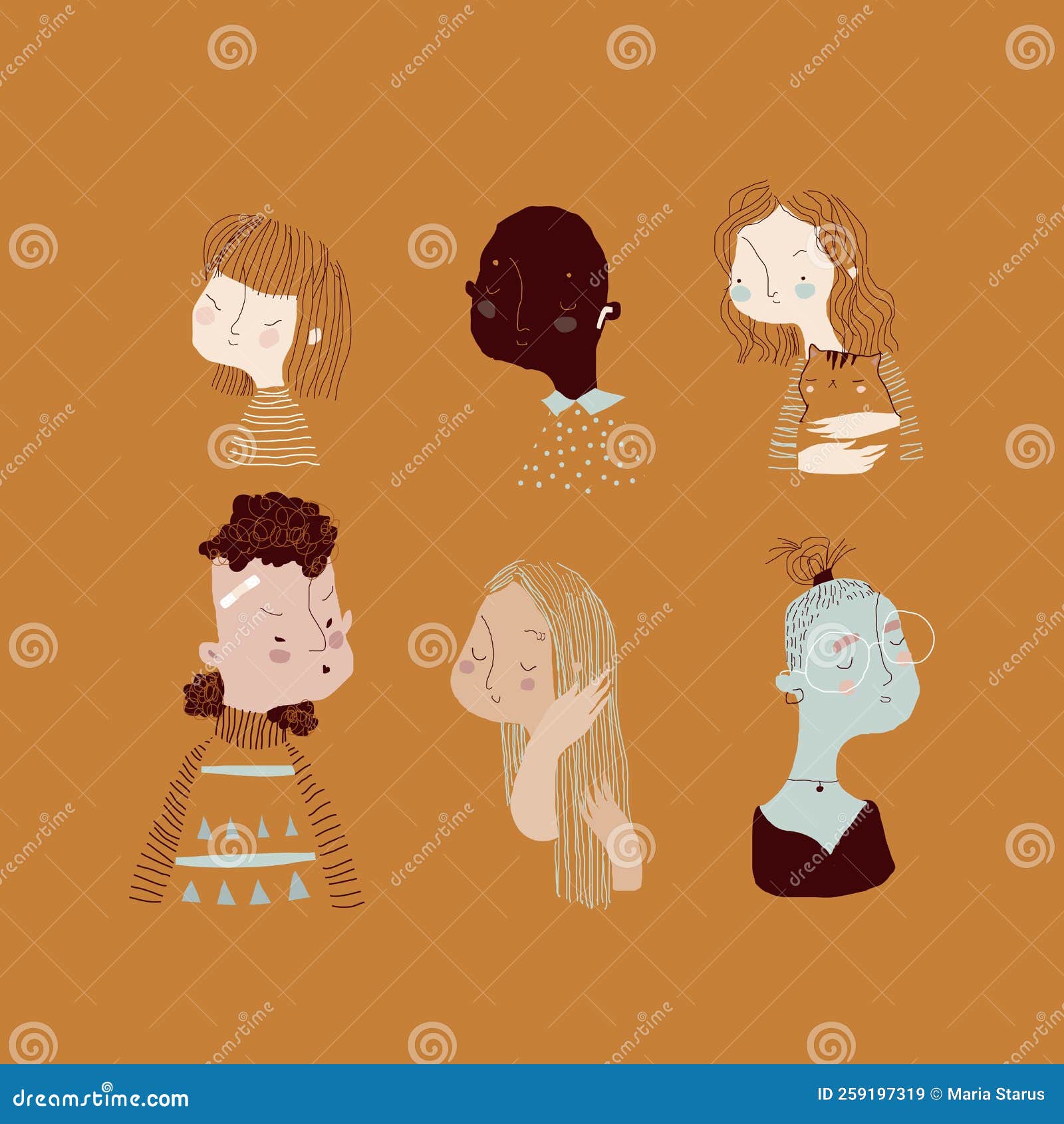 Cartoon Doodle Set with Cute Faces of Children Stock Vector ...