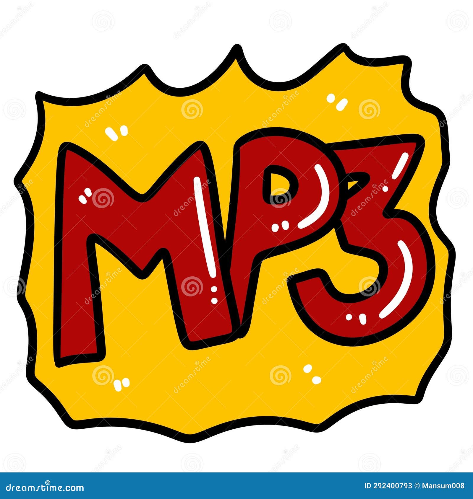 Cartoon Doodle Text MP3 on White Background Stock Illustration ...