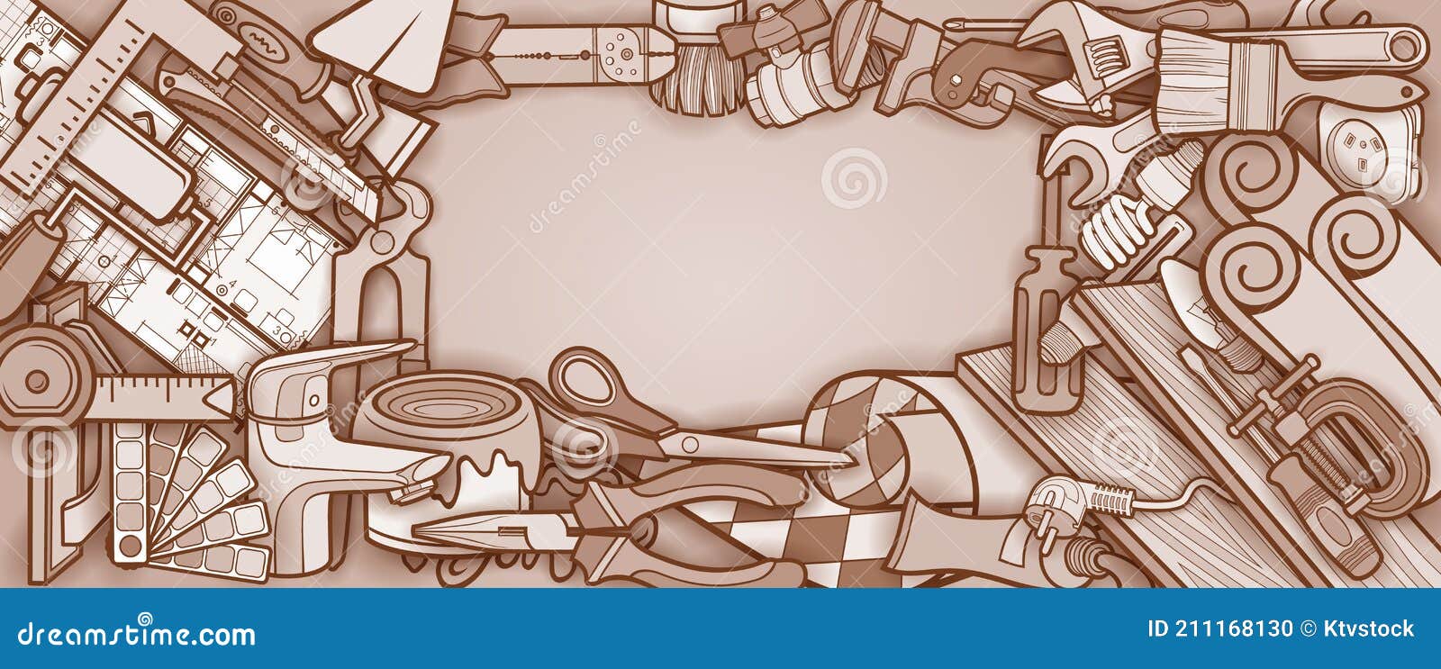 Cartoon Doodles Funny Hand Drawn Repair Tools Frame Illustration. Stock ...