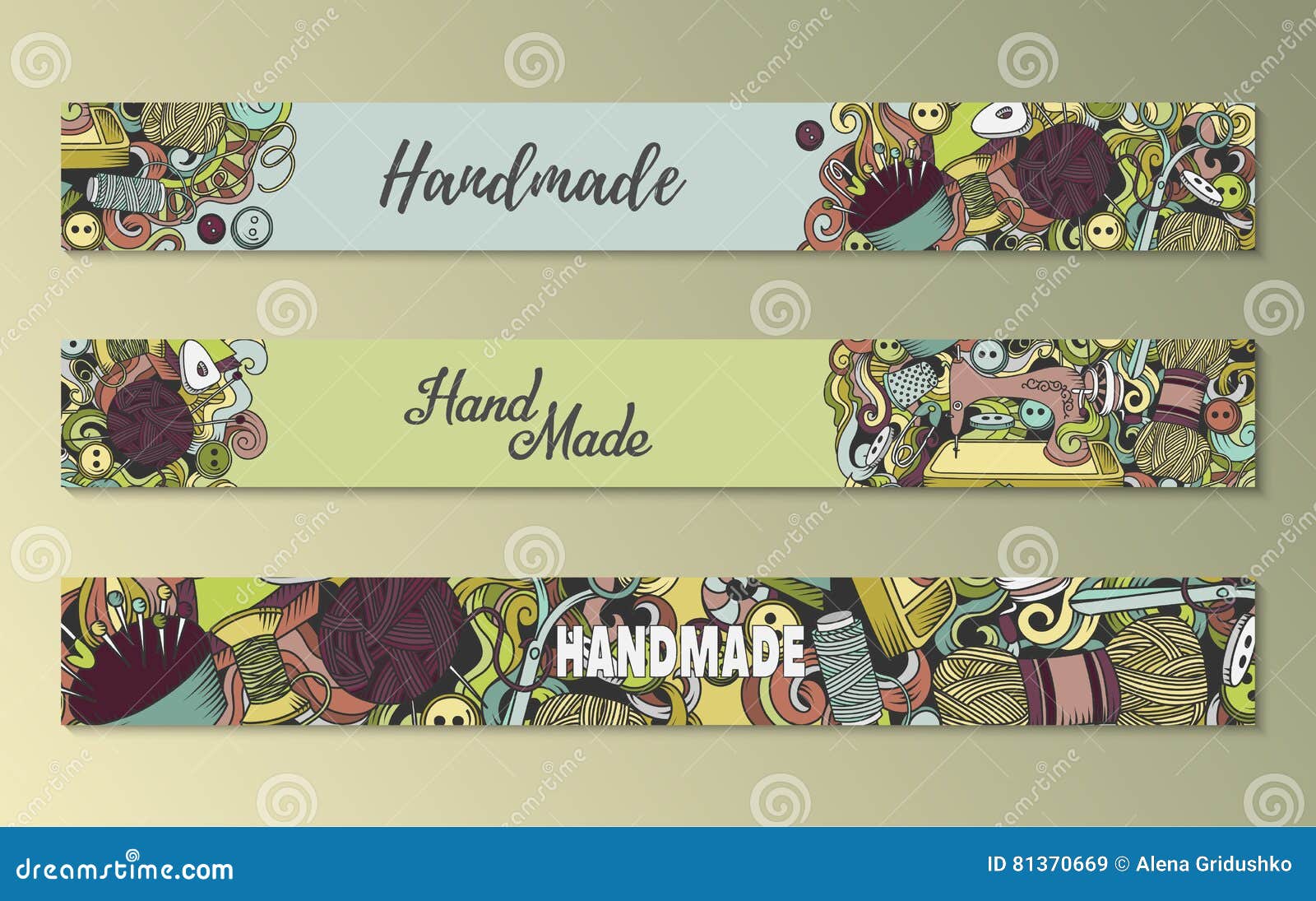 Cartoon Doodles Handmade Set of Banners Stock Vector - Illustration of ...