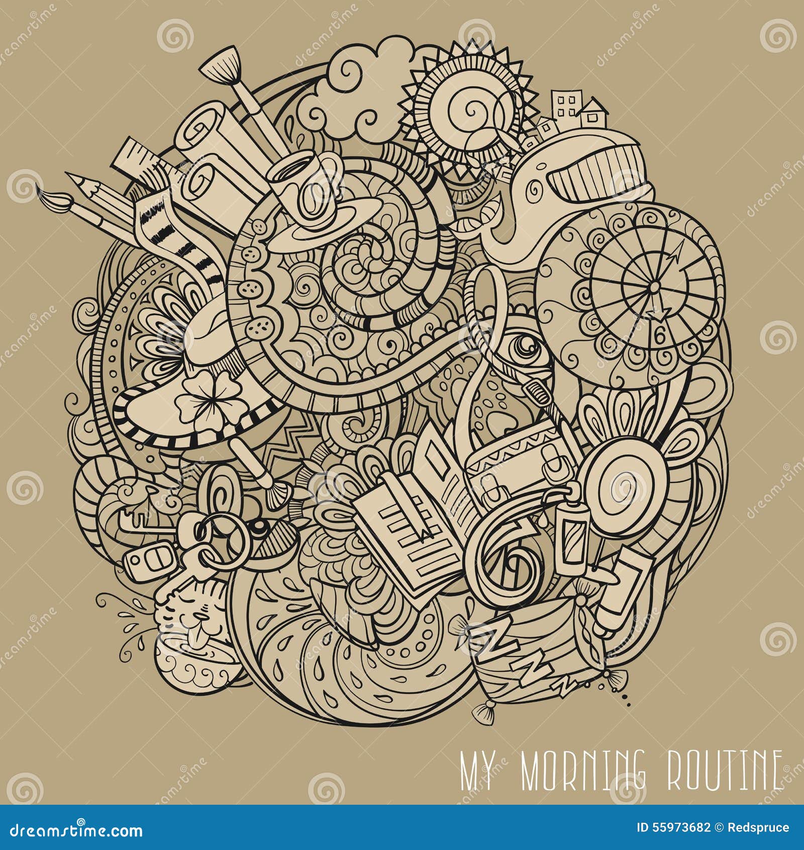 Cartoon Doodles, Morning Routine Stock Vector - Illustration of artist ...