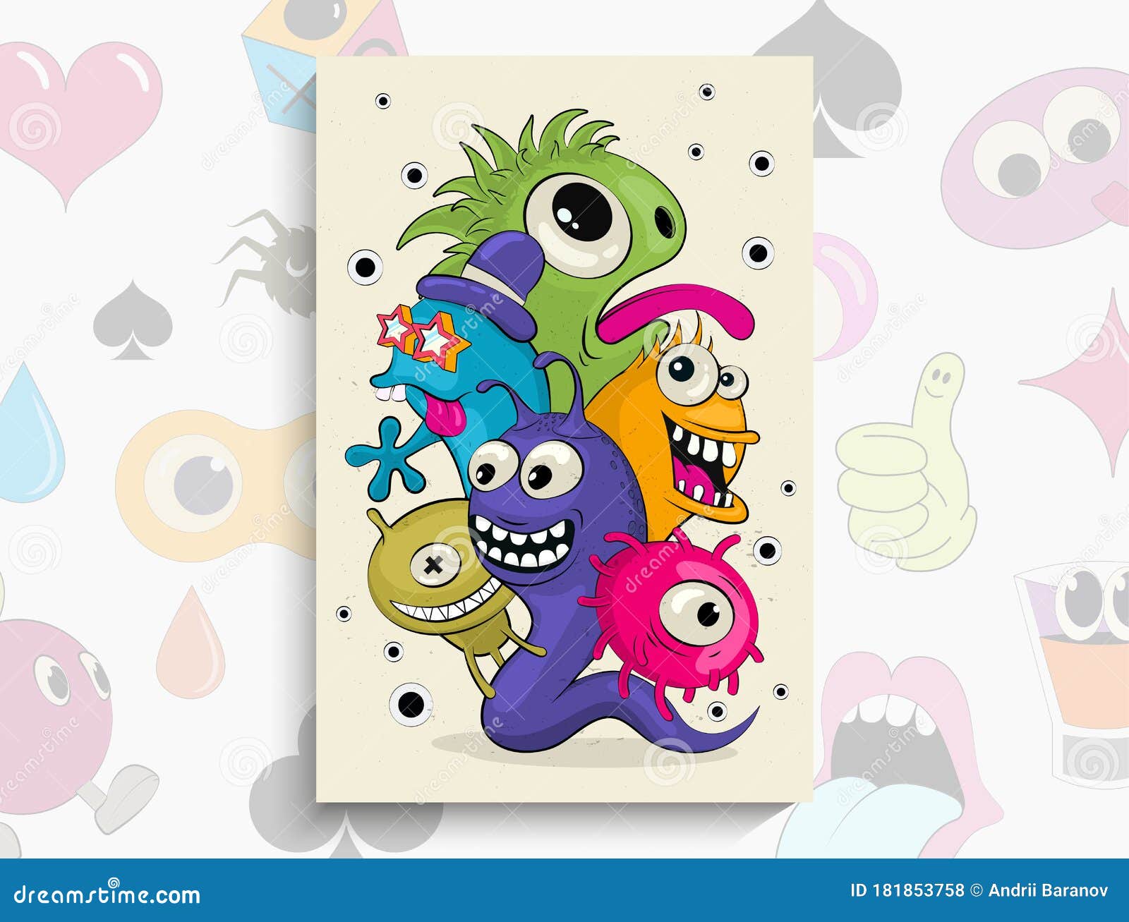 Cartoon Doodles Pattern with Monsters Stock Vector - Illustration of ...