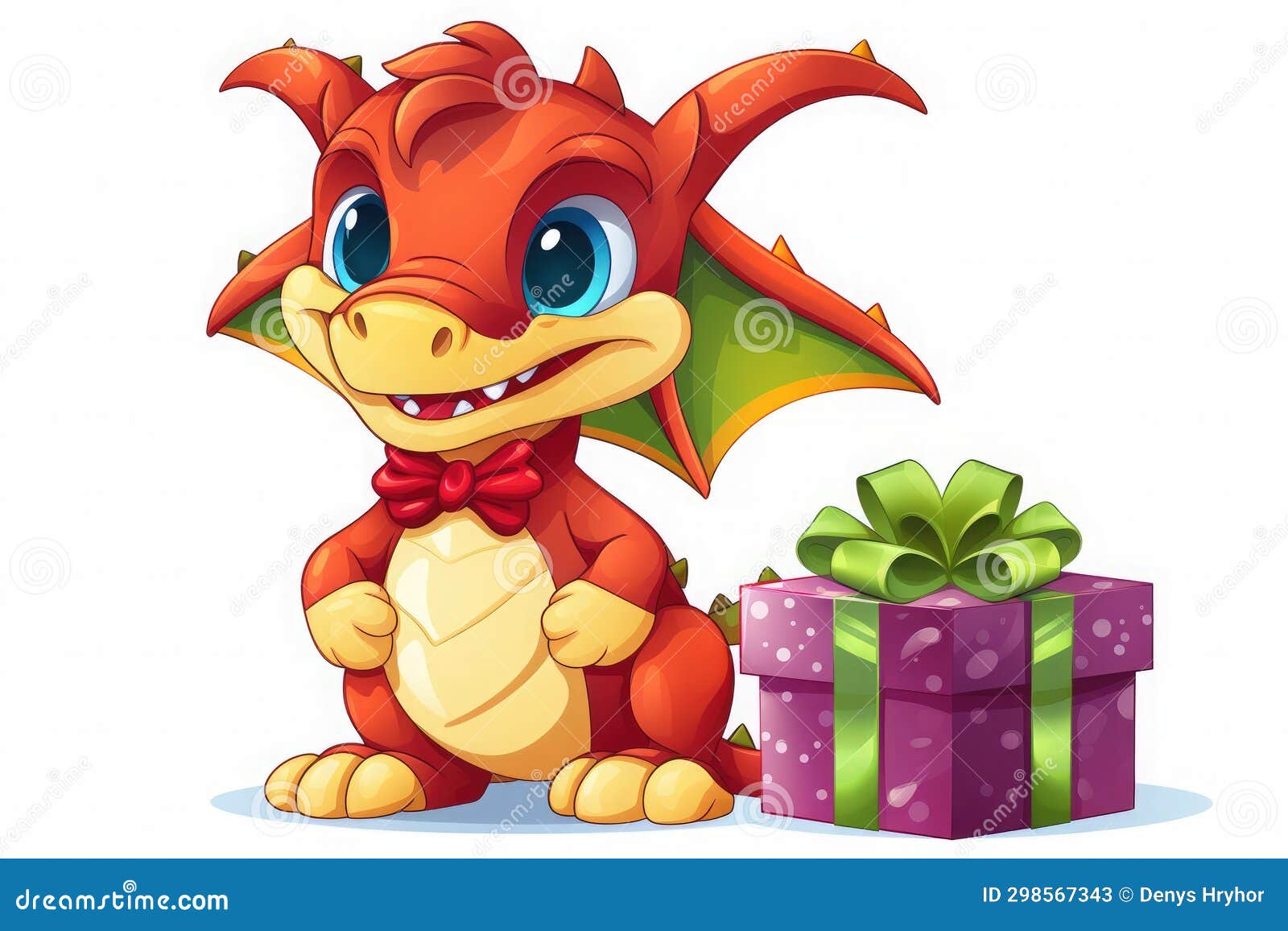 Cartoon Dragon with Gift Box Isolated on White Background. Stock Image ...