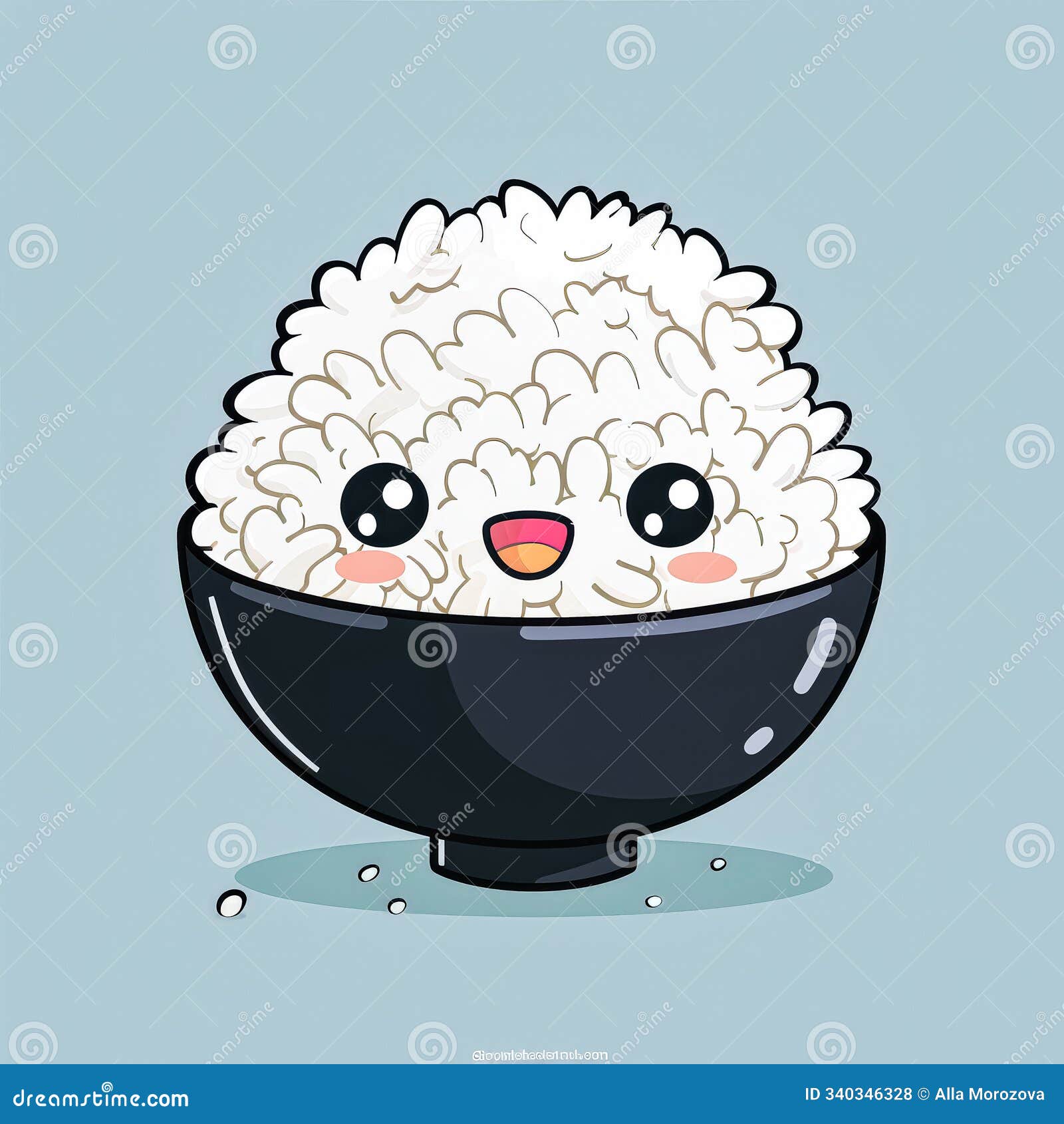 Cartoon Drawing of a Bowl of Rice with a Smiling Face Stock Photo ...