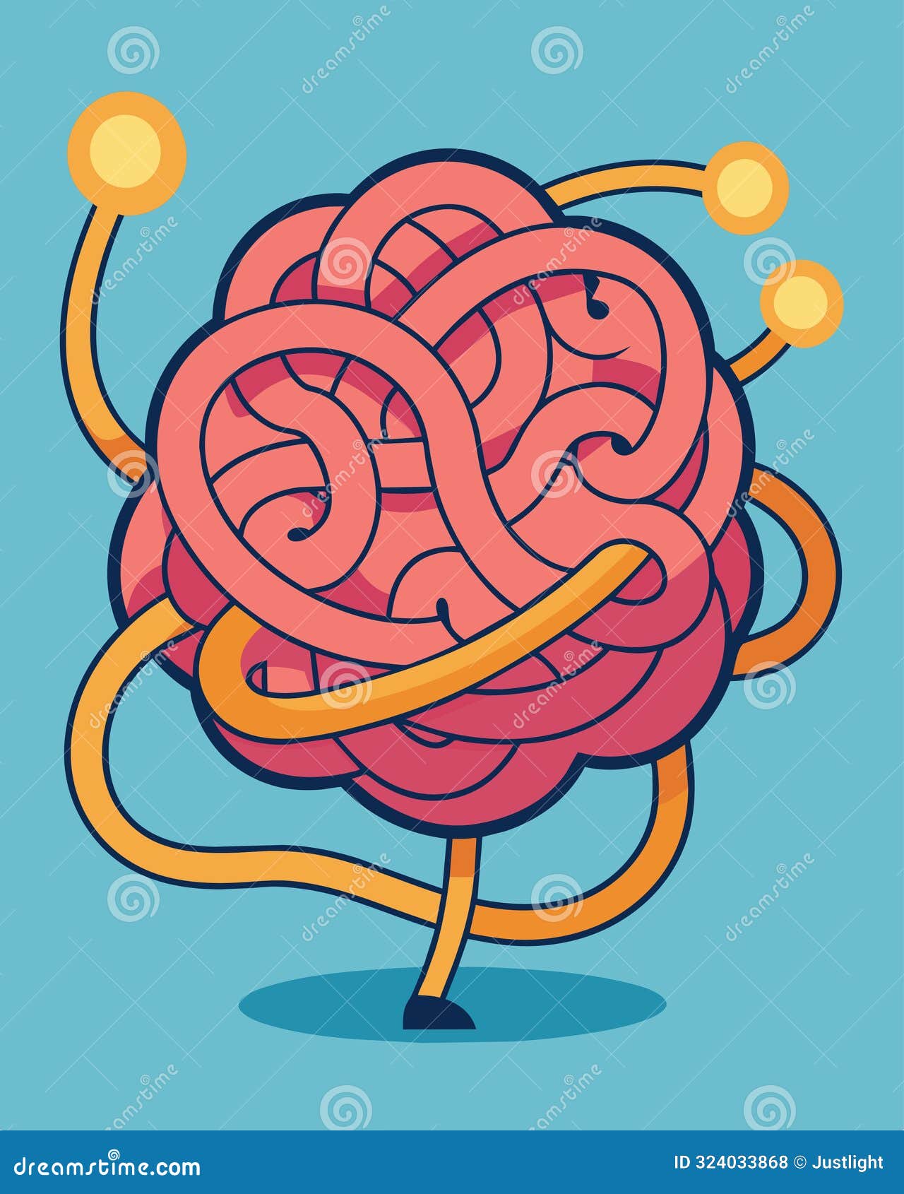 A Cartoon Drawing of a Brain with Exaggerated Tangled Pathways Creating ...