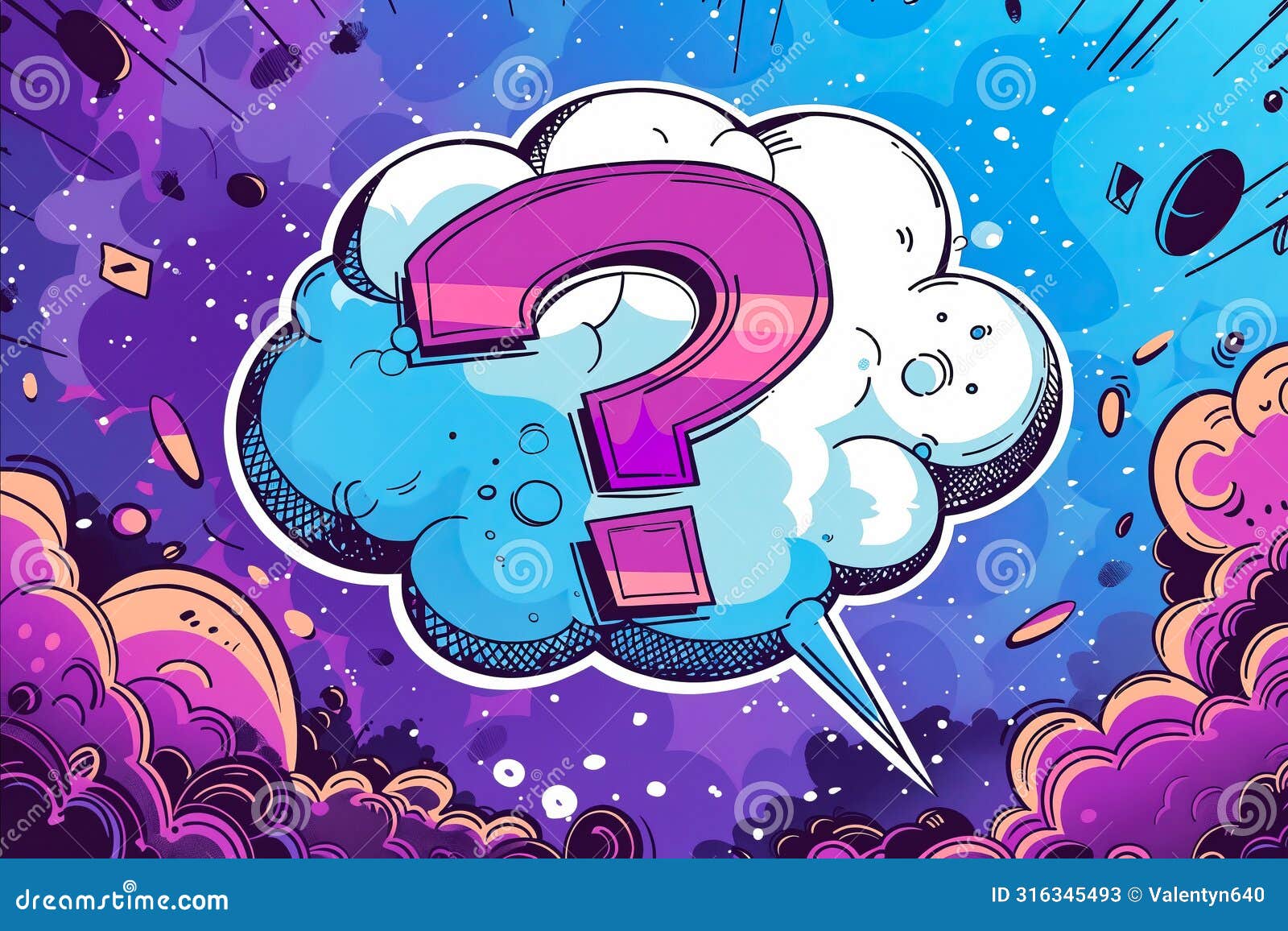 A Cartoon Drawing of a Cloud with a Question Mark in the Middle ...