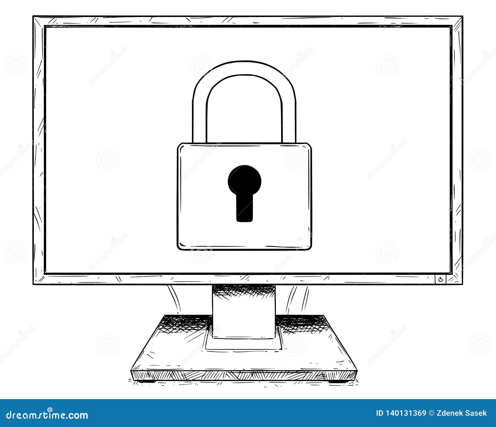 Cartoon Drawing of Computer Display with Lock Symbol Stock Vector ...