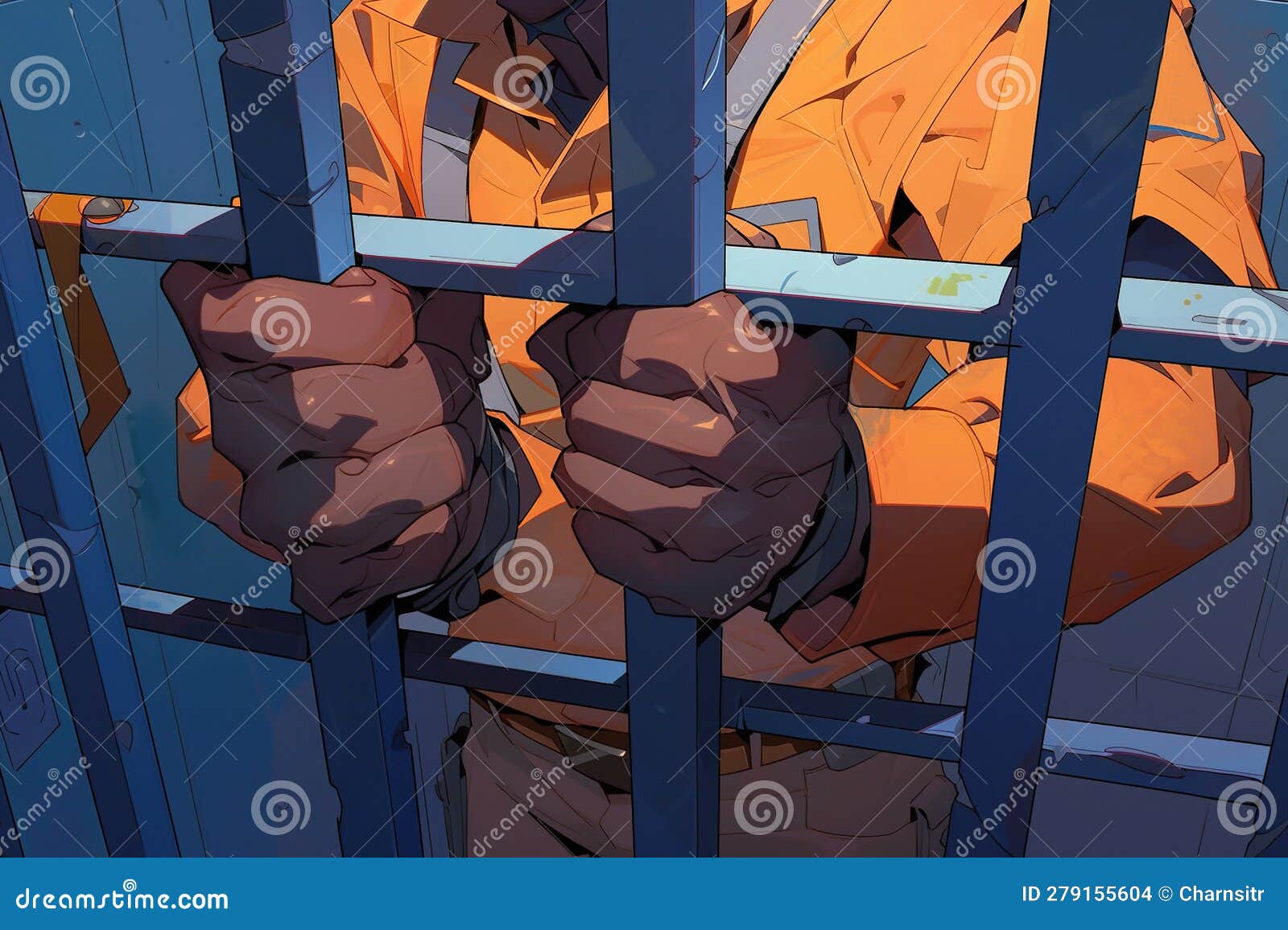 Cartoon Drawing of Convict Hands Grab Cell Bar Created with Generative ...
