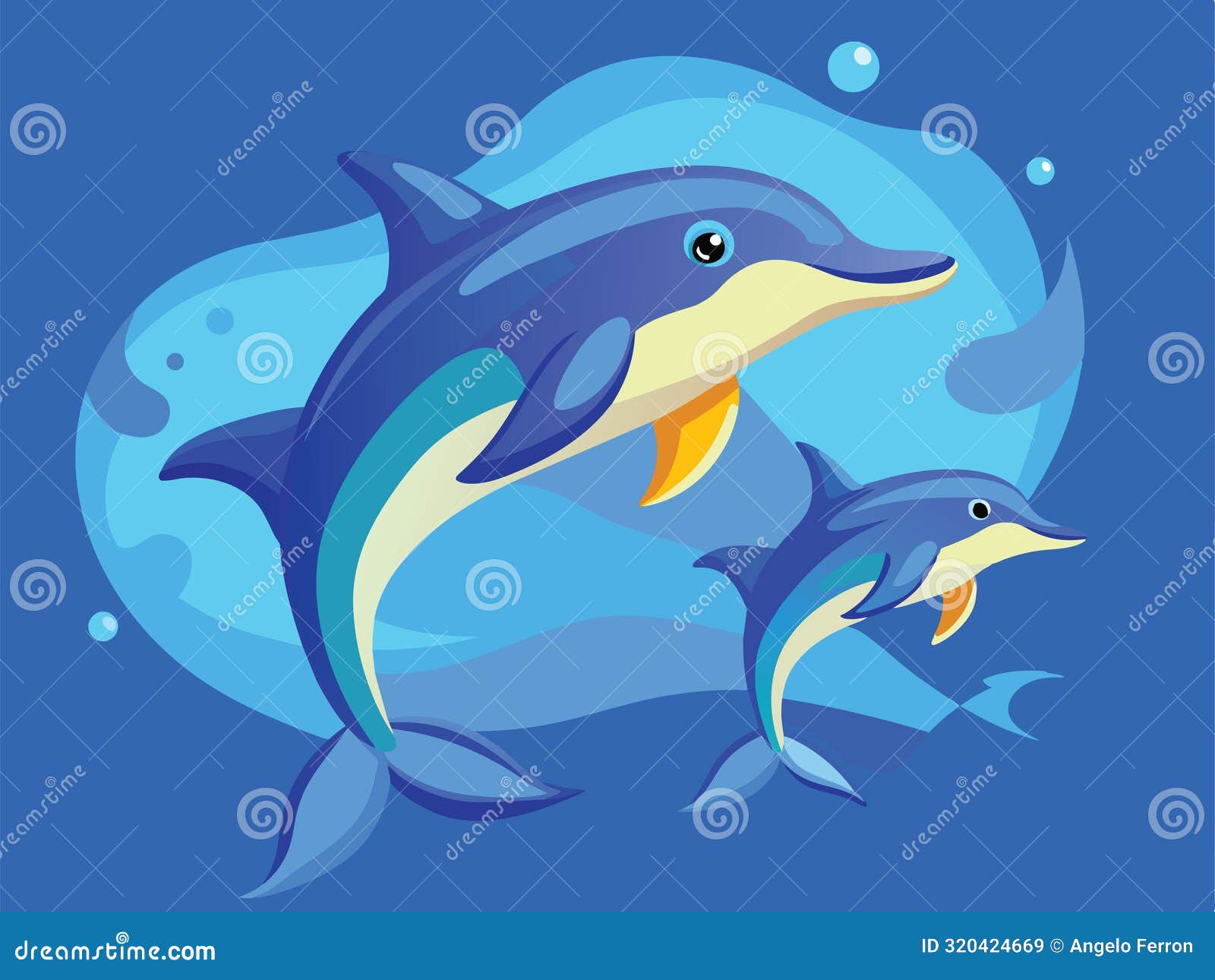 Cartoon Drawing Dolphins in the Seascape- Stock Vector - Illustration ...