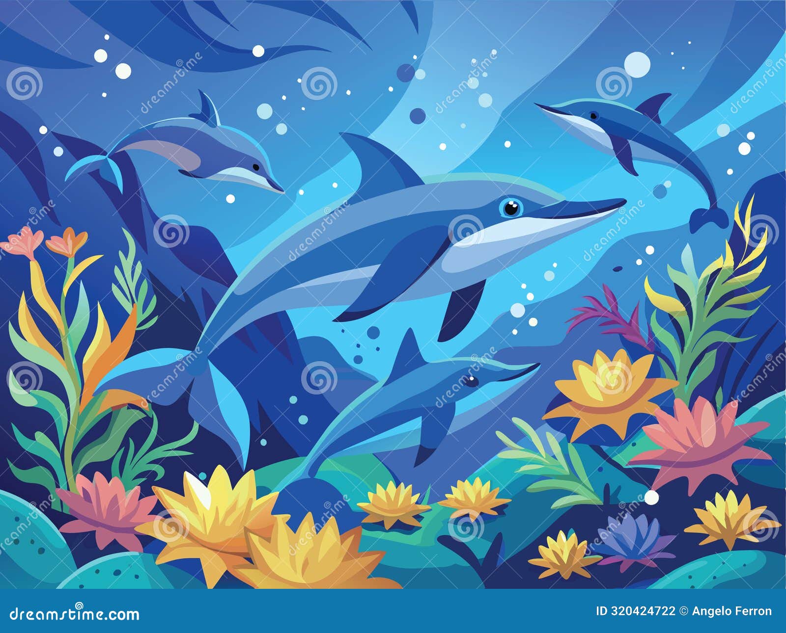 Cartoon Drawing Dolphins in the Seascape- Stock Vector - Illustration ...