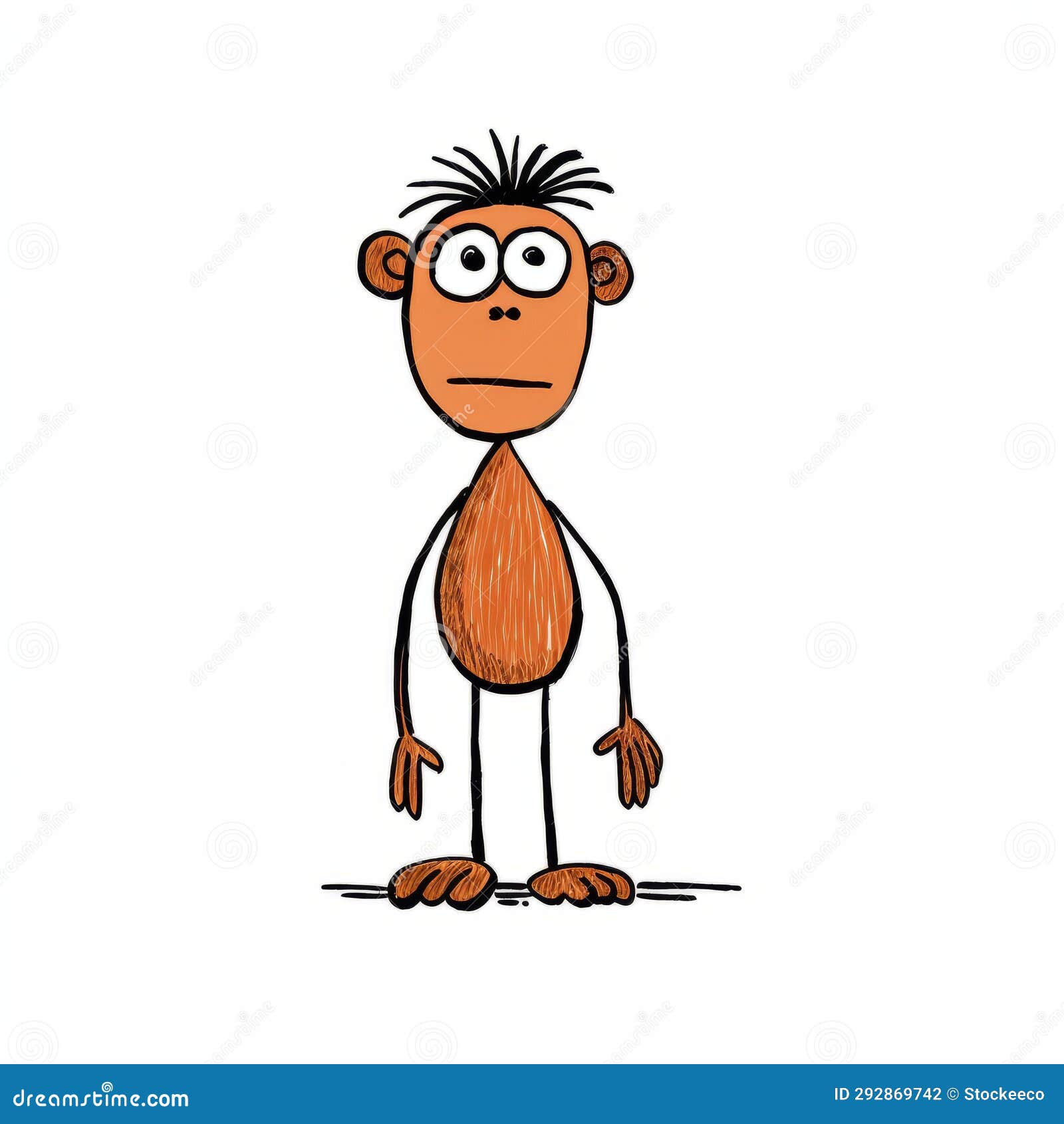 Colorized Indian Monkey Doodle: Simplistic Cartoon on White Background ...