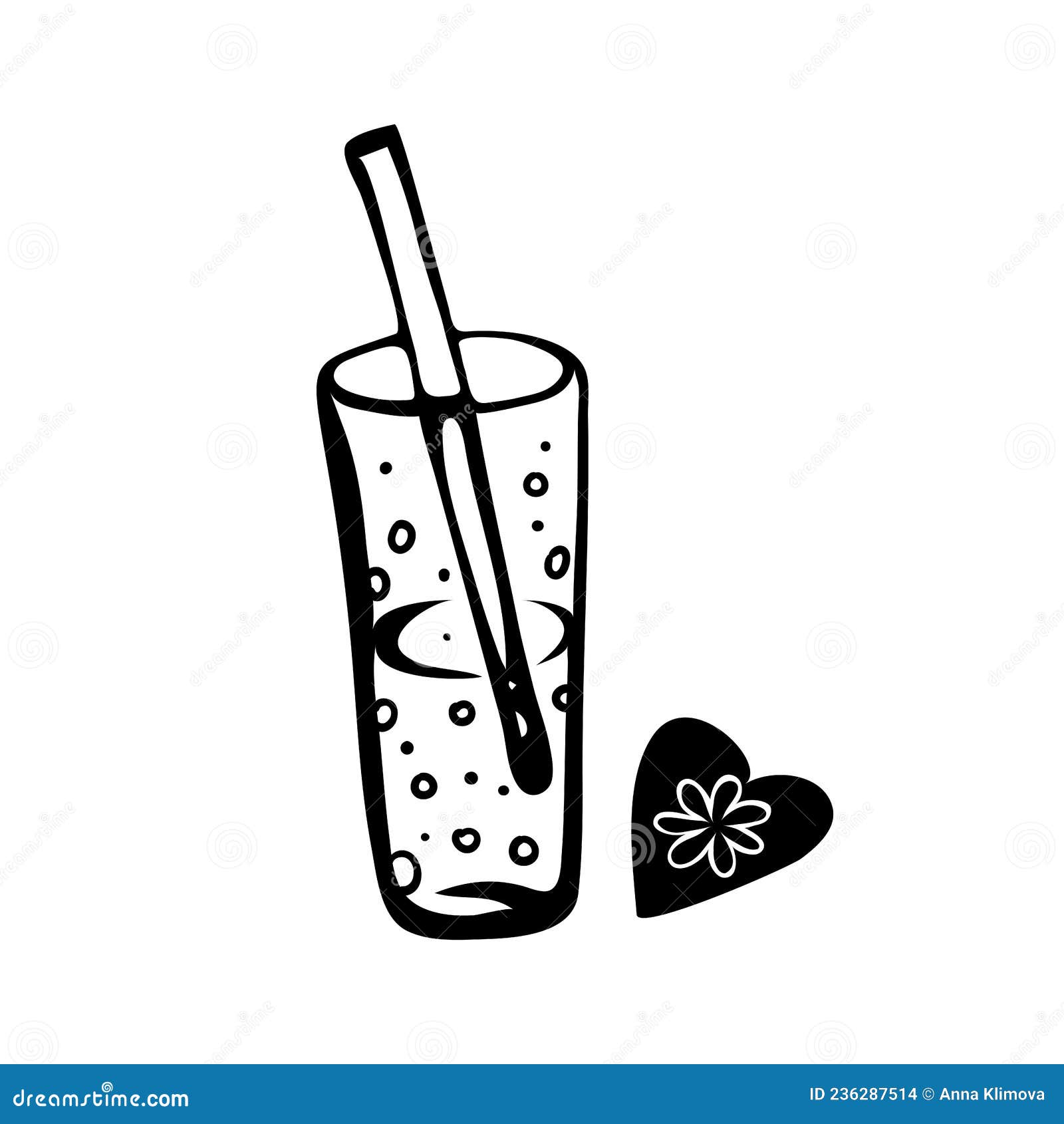 Cartoon Drawing of a Glass with a Drink and a Straw. Stock Vector ...