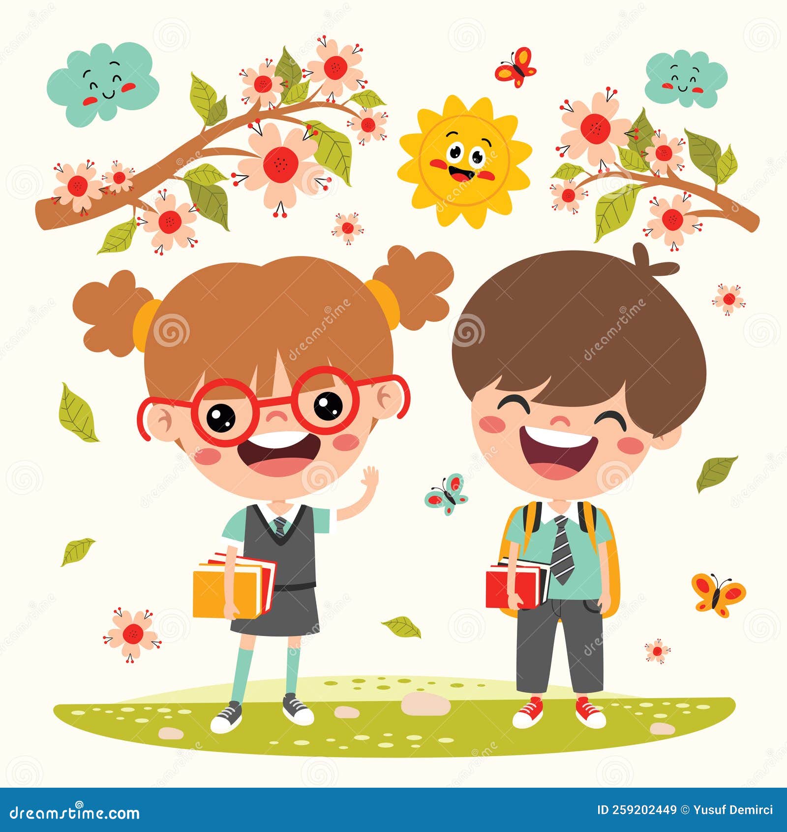 Cartoon Drawing of Little Students Stock Illustration - Illustration of ...