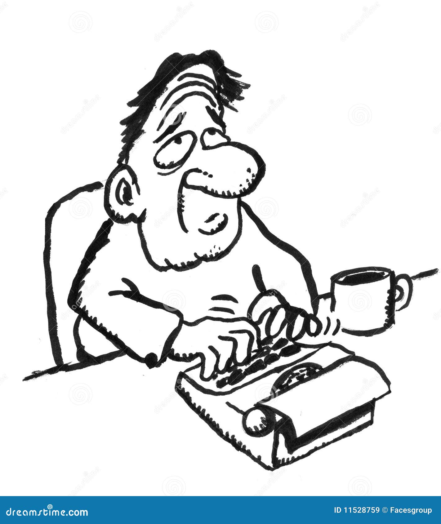 Cartoon Drawing of a Man with a Typewriter Stock Illustration ...