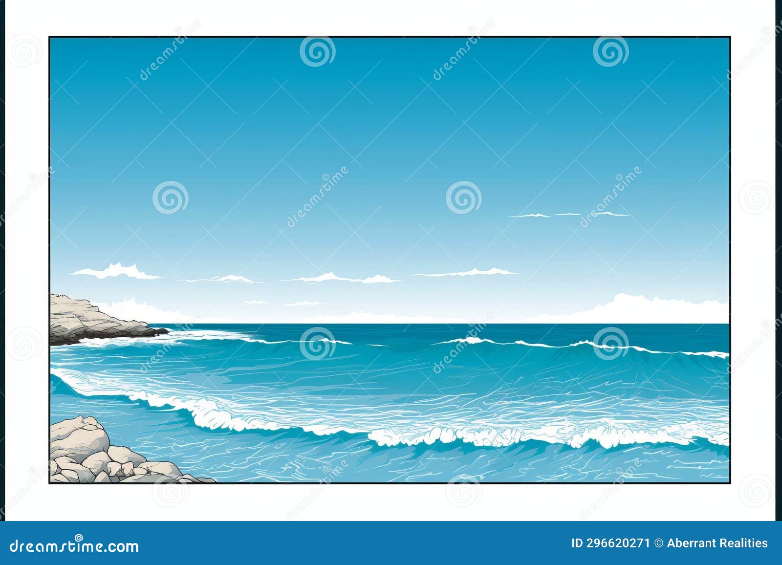 A Cartoon Drawing of the Ocean with Waves and Rocks Stock Illustration ...