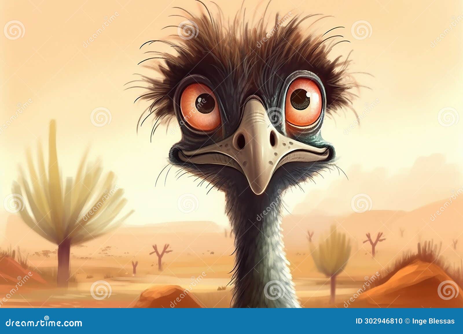 Cartoon Drawing of a Surprised Australian Emu. Stock Illustration ...