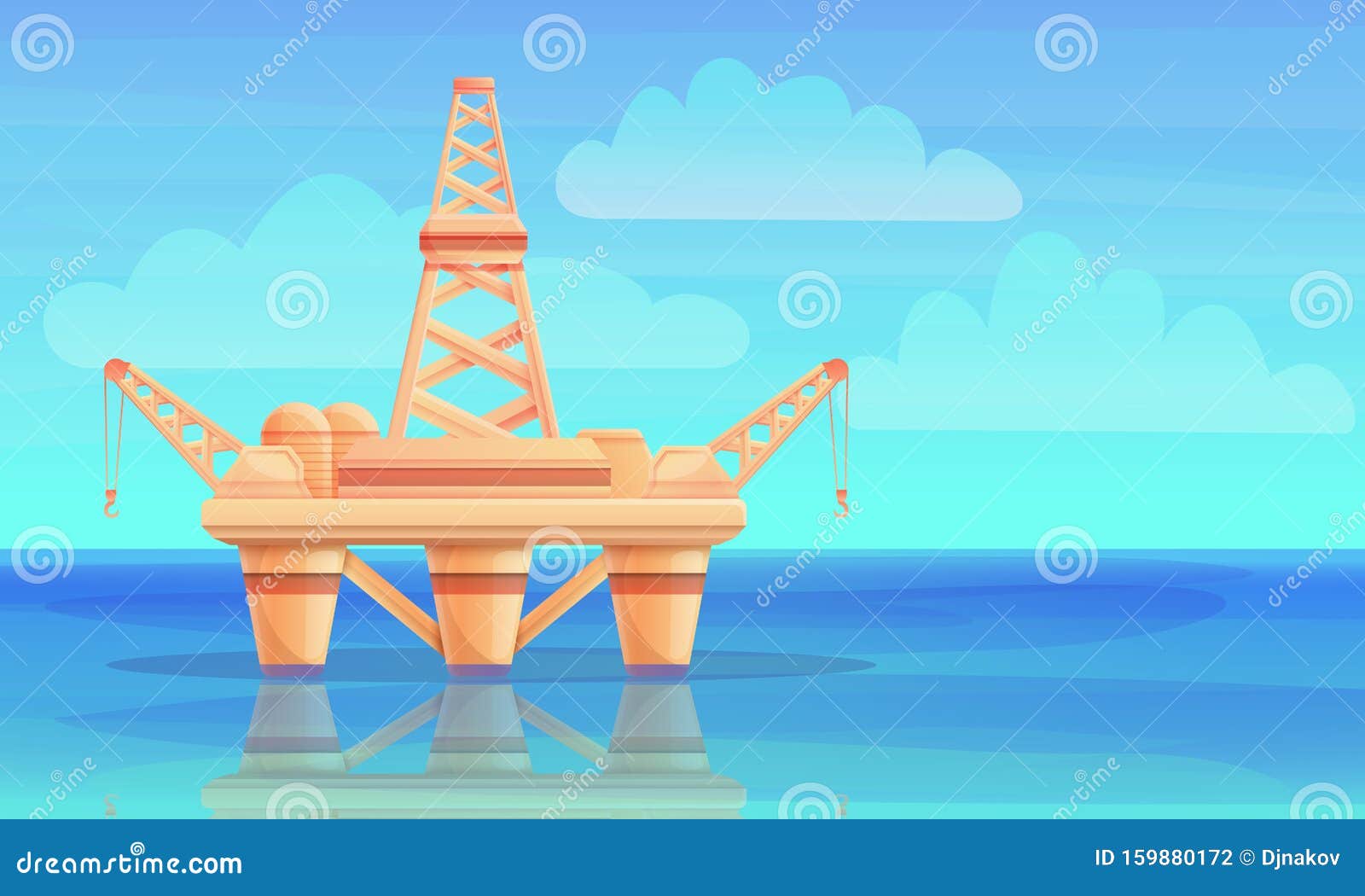 Cartoon Drilling Rig in the Ocean Stock Illustration - Illustration of ...