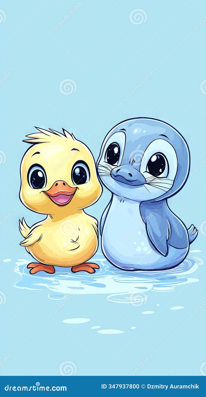 Cartoon Duck Character Presented in Color and Monochrome Stock Photo ...