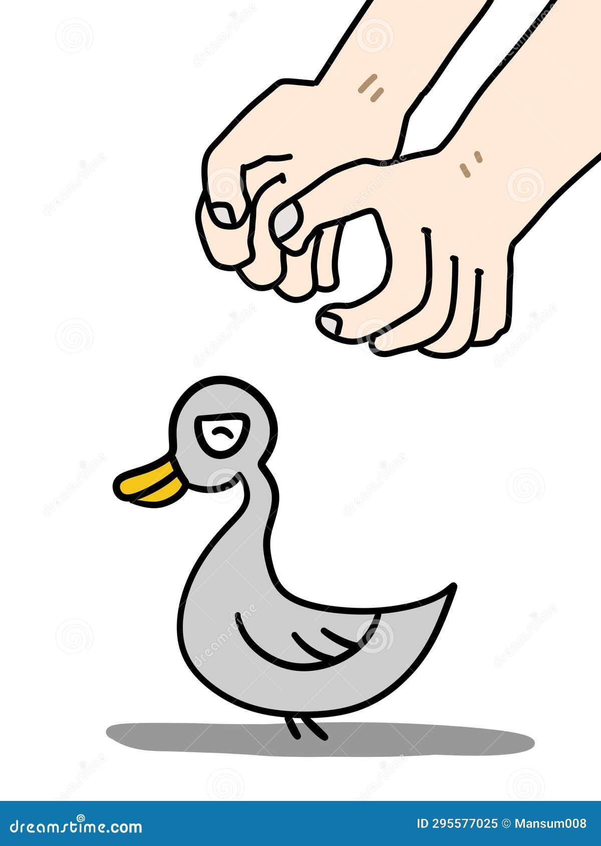 Cartoon Duck and Hand on a White Background Stock Illustration ...