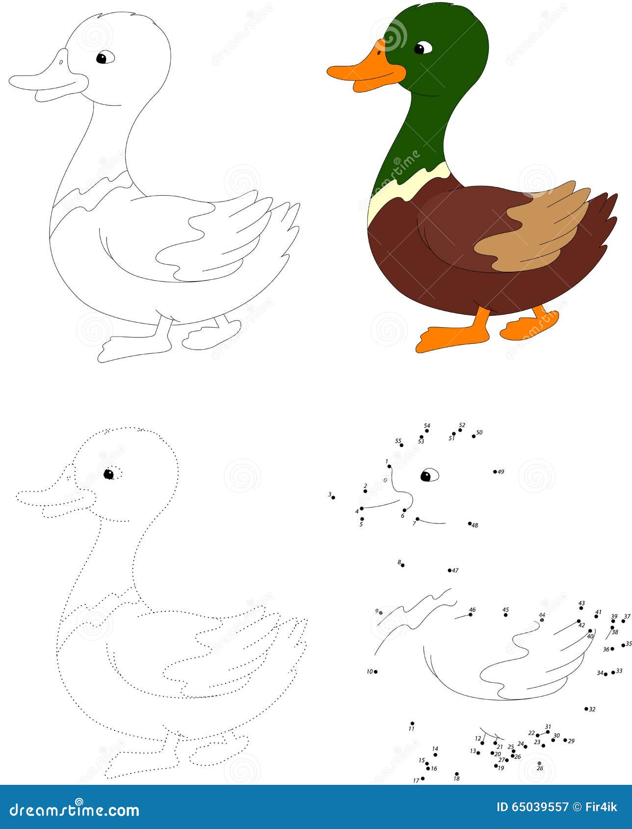 Cartoon Duck. Vector Illustration. Dot To Dot Game for Kids Stock ...