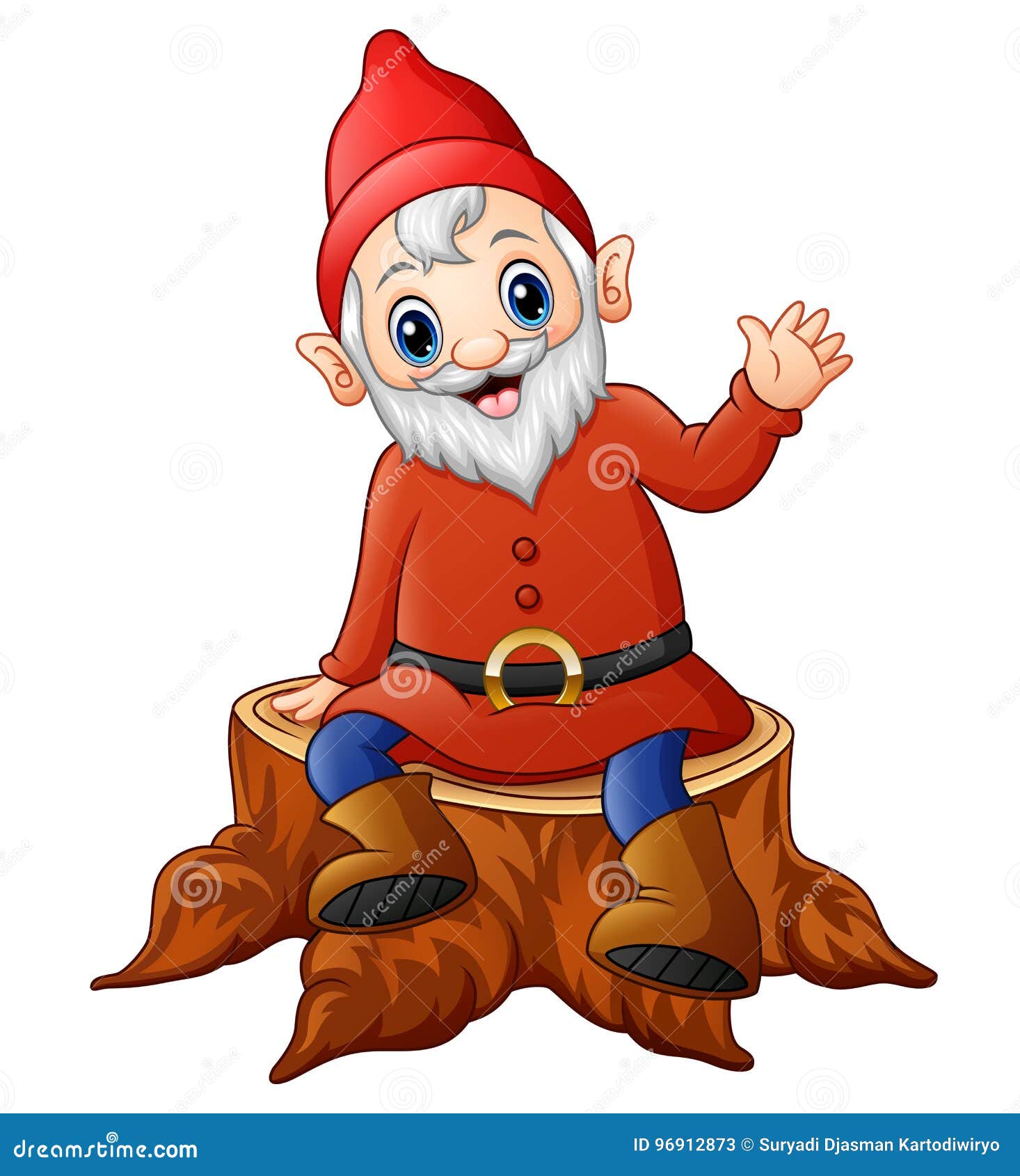 Cartoon Dwarf Sitting On Tree Stump | CartoonDealer.com #96912873