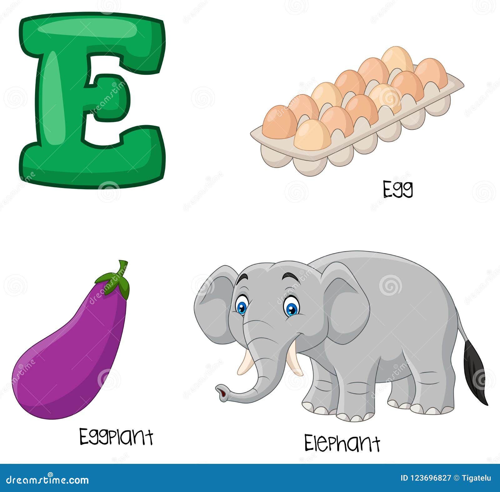 Cartoon E alphabet stock vector. Illustration of funny - 123696827