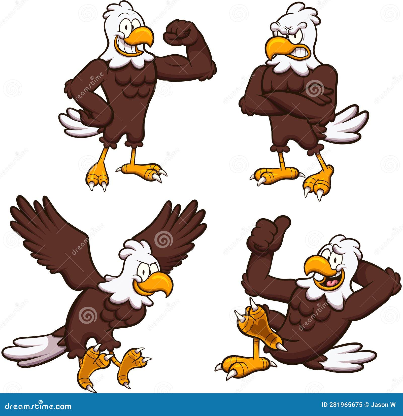 Cartoon Eagle Character with Different Poses. Vector Illustration with ...