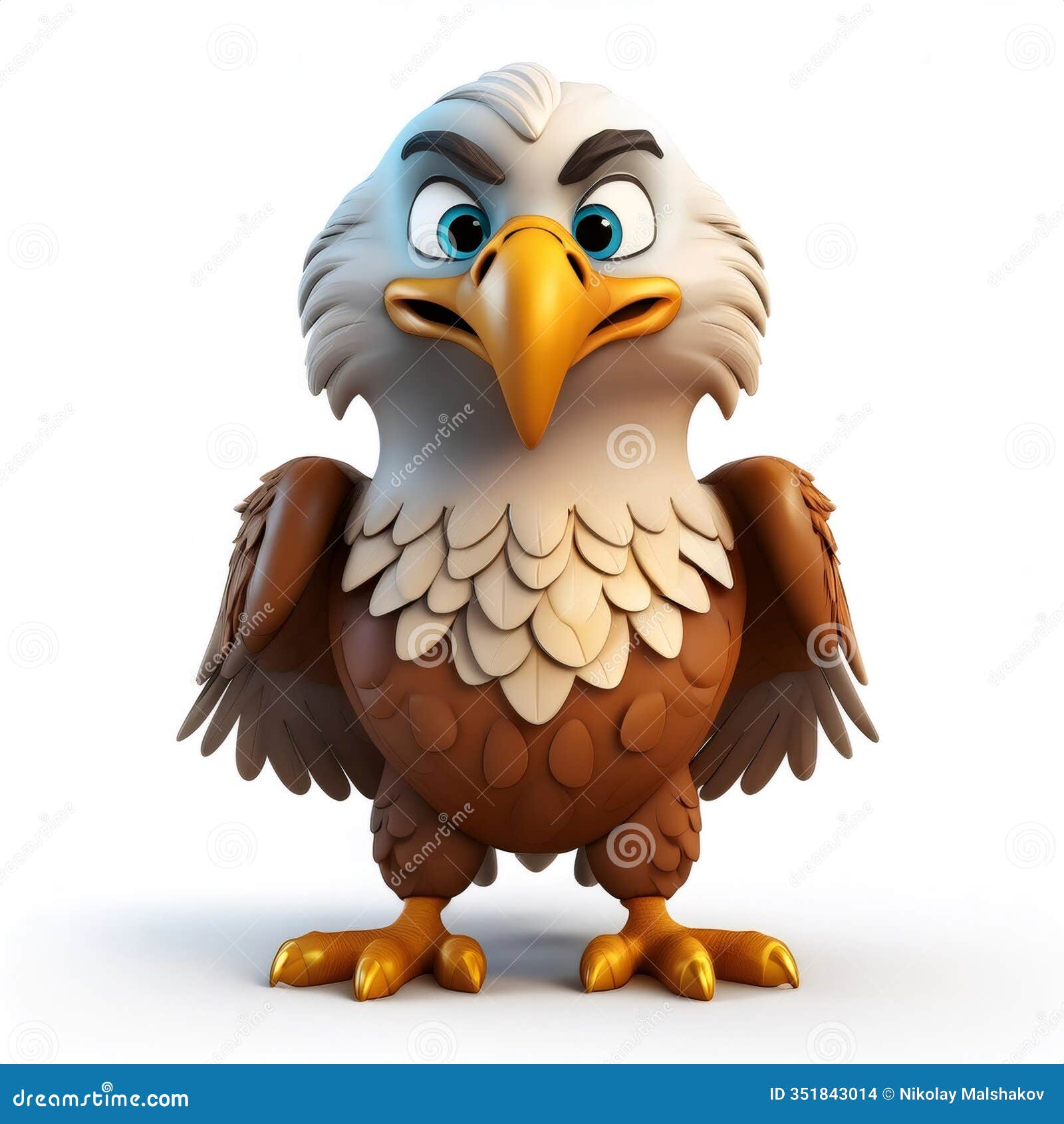 Cartoon Eagle Frowning Fiercely, Standing on Pristine White Backdrop ...