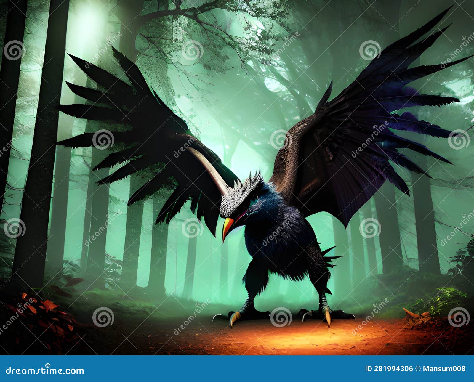 Cartoon Eagle Monster in Forest, AI Generated Stock Illustration ...