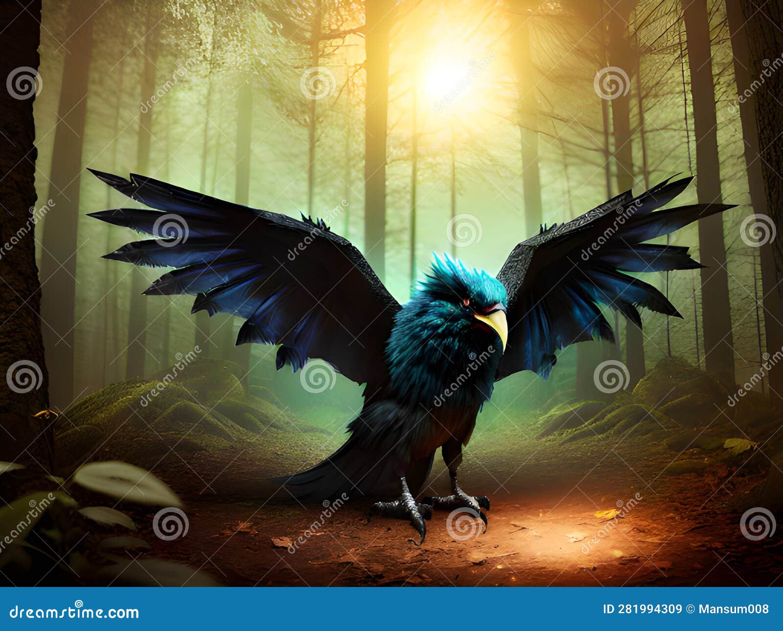 Cartoon Eagle Monster in Forest, AI Generated Stock Illustration ...