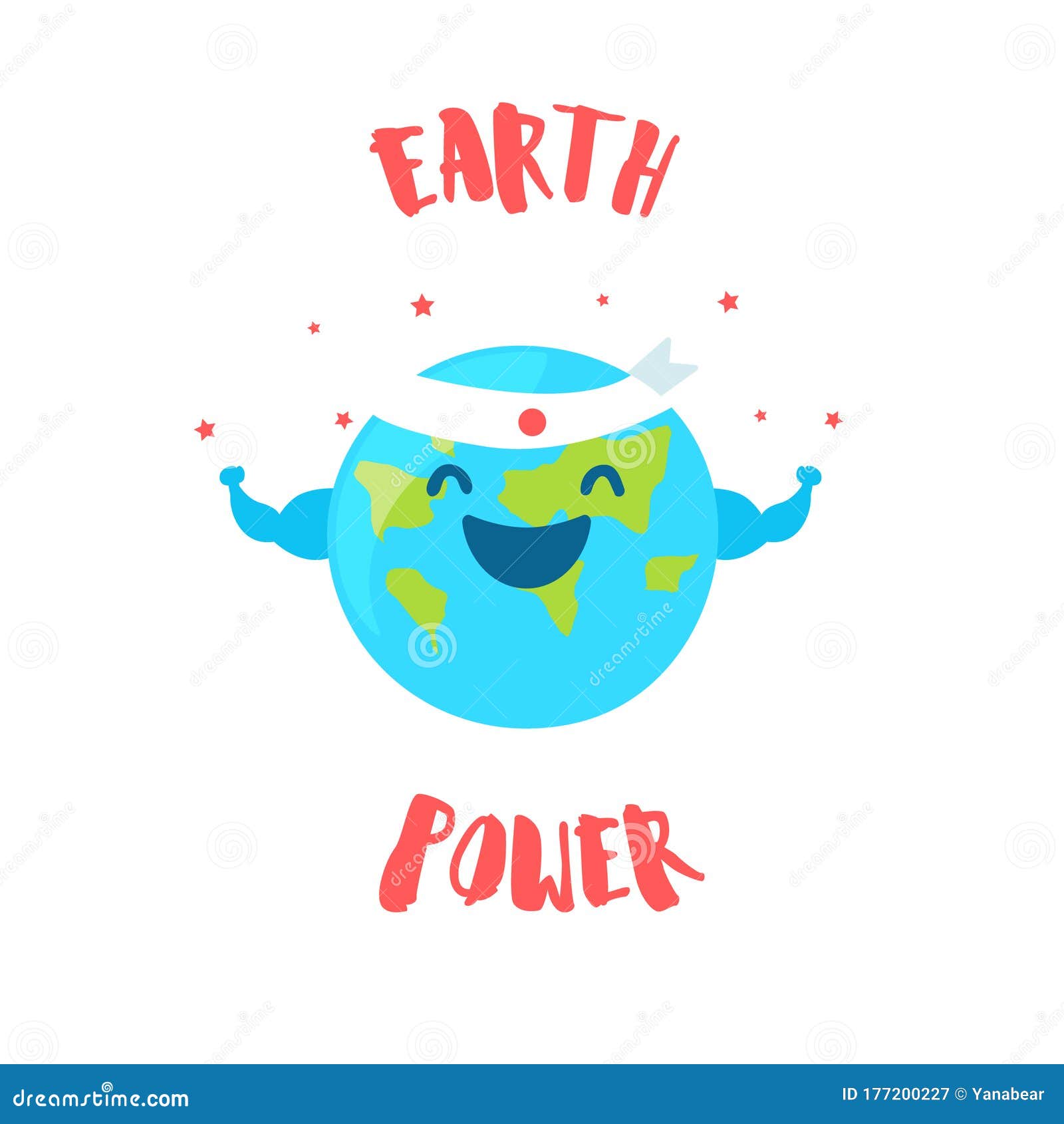 Cartoon Earth with Muscles and a Combat Headband. Flat Style Stock ...