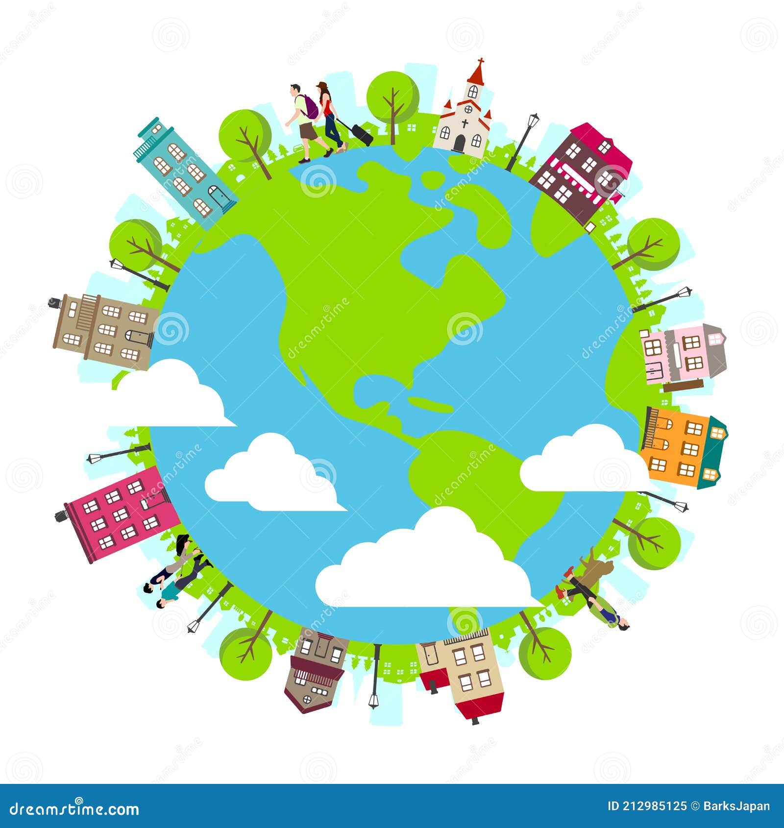 Cartoon Earth Planet and Buildings Vector Illustration Stock Vector ...