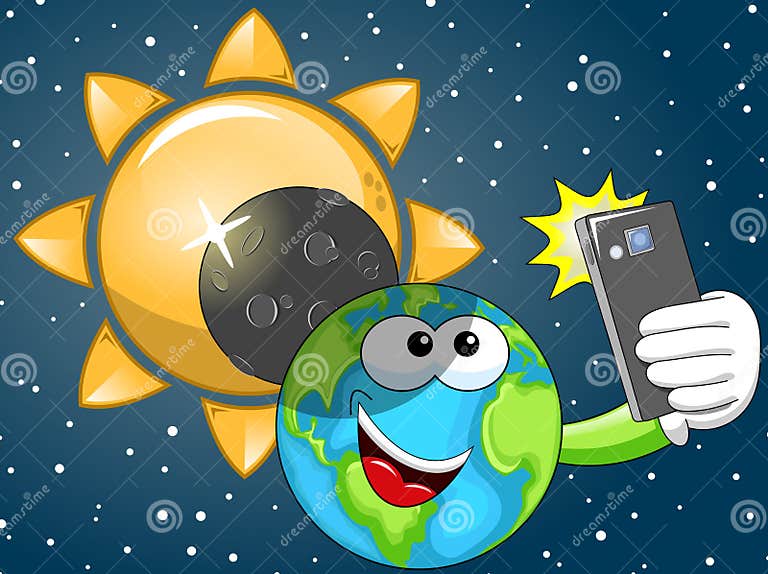 Cartoon Earth Selfie Solar Eclipse Stock Vector - Illustration of ...