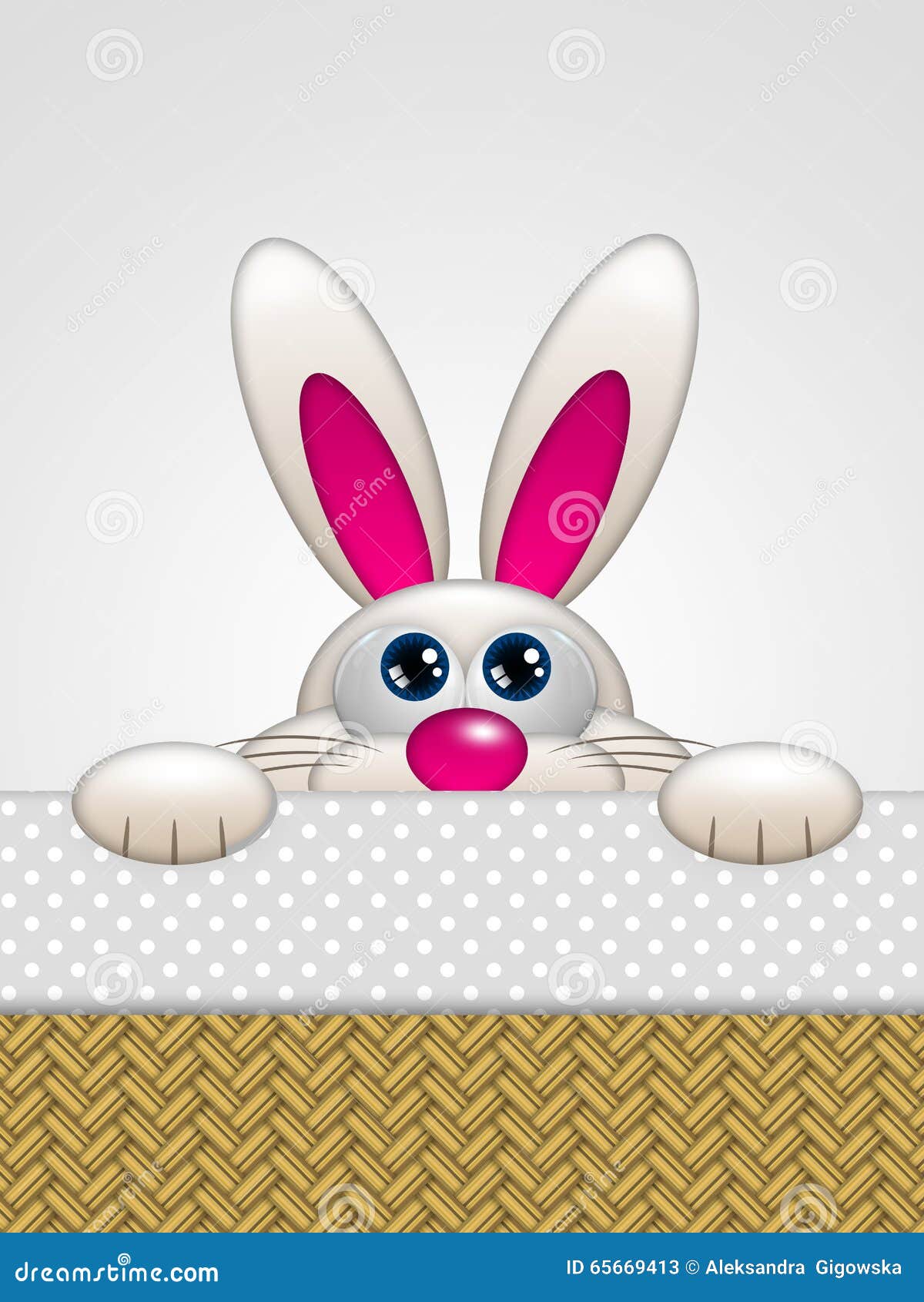 Cartoon Easter Bunny in Basket Looking Up Stock Illustration ...