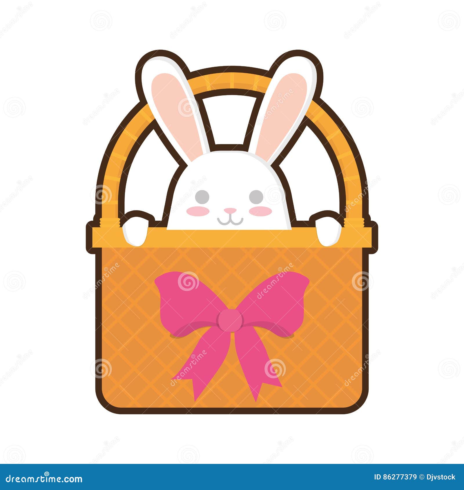 Cartoon Easter Bunny Basket with Pink Bow Stock Illustration ...