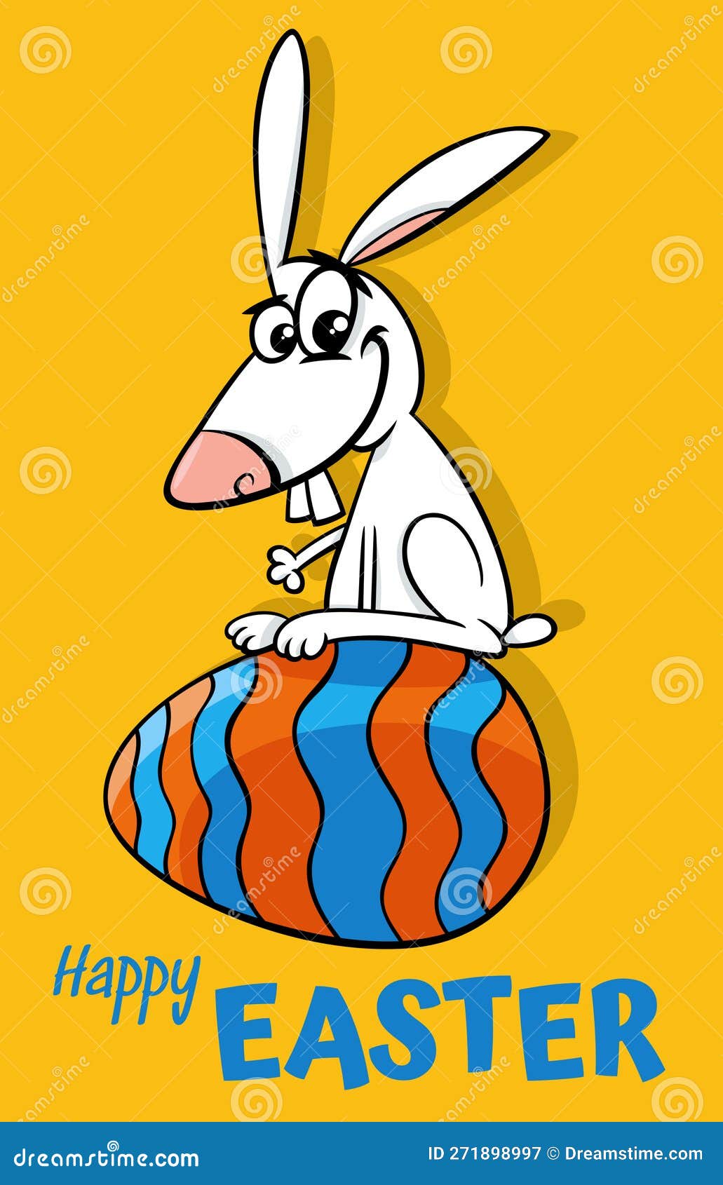 Cartoon Easter Bunny with Big Coloered Egg Greeting Card Stock Vector ...