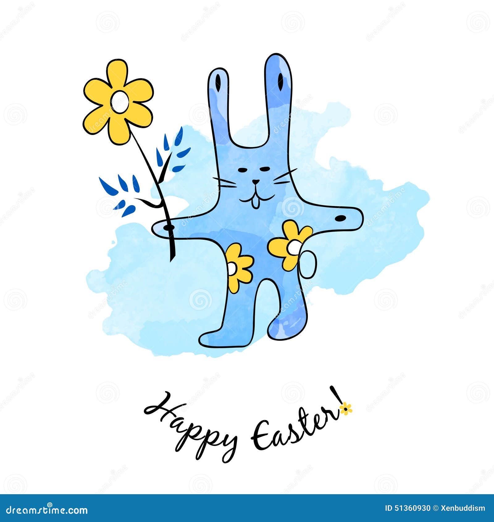 Cartoon Easter Bunny with Flower Stock Illustration - Illustration of ...