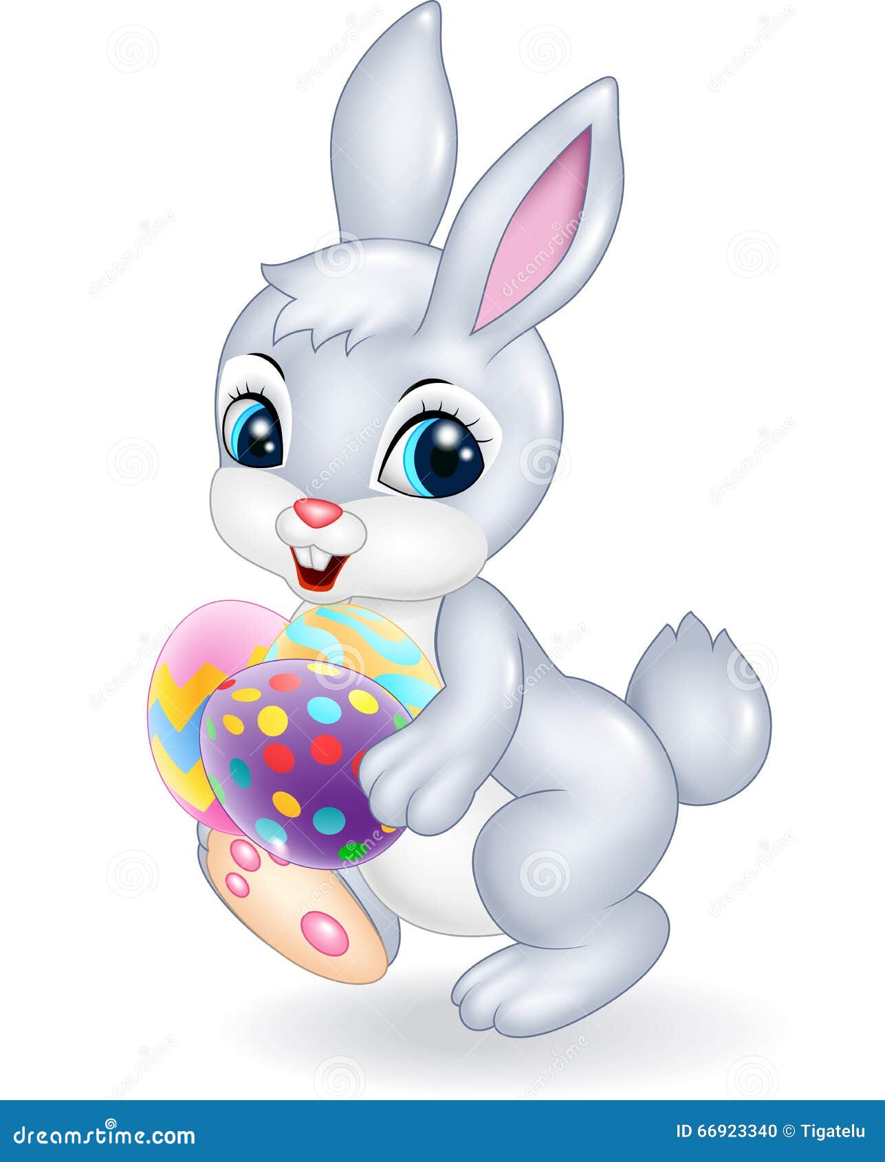 Cartoon Easter Bunny Holding Colourful Easter Eggs Stock Vector ...