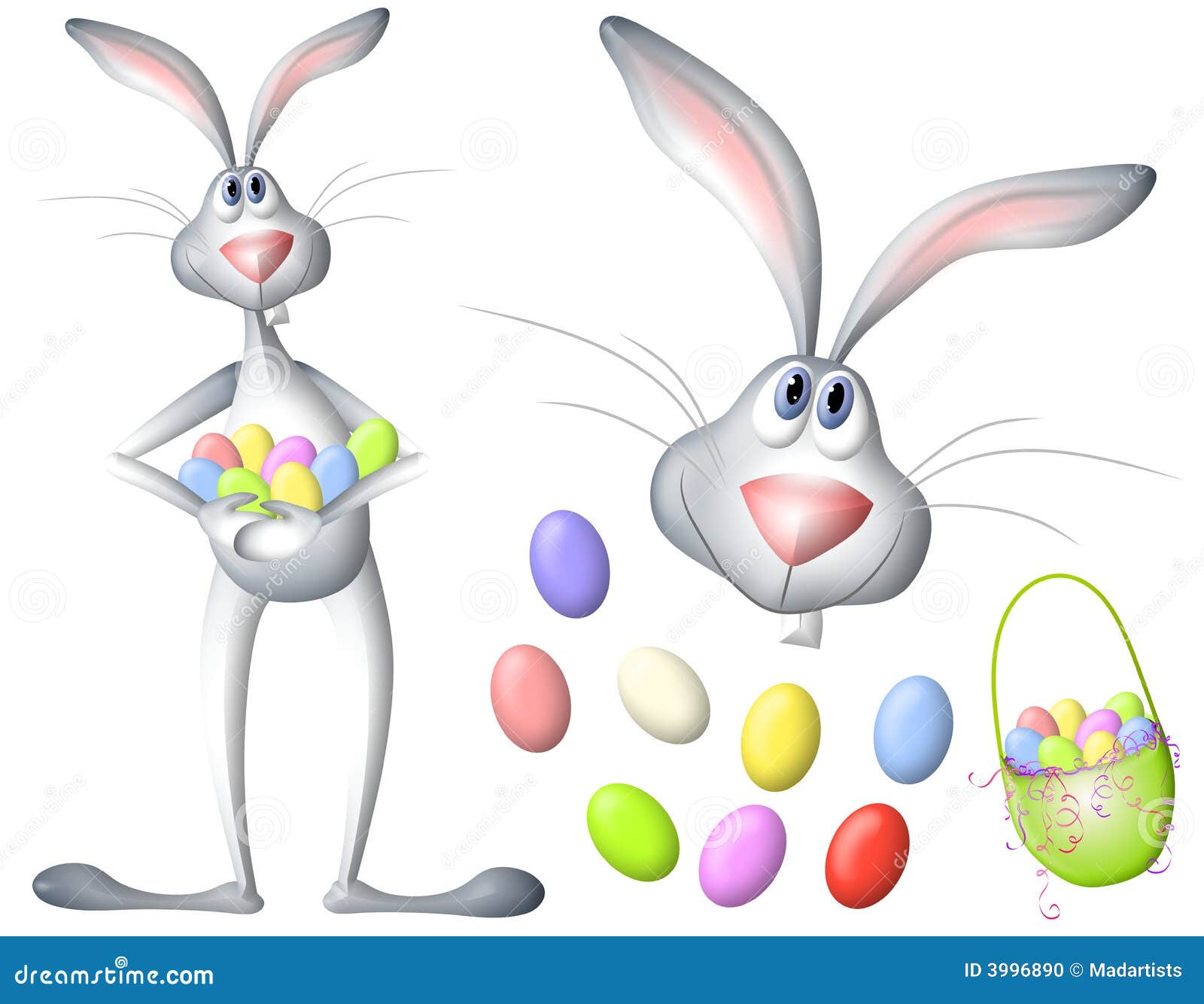 Cartoon Easter Bunny Rabbit and Eggs Stock Illustration - Illustration ...