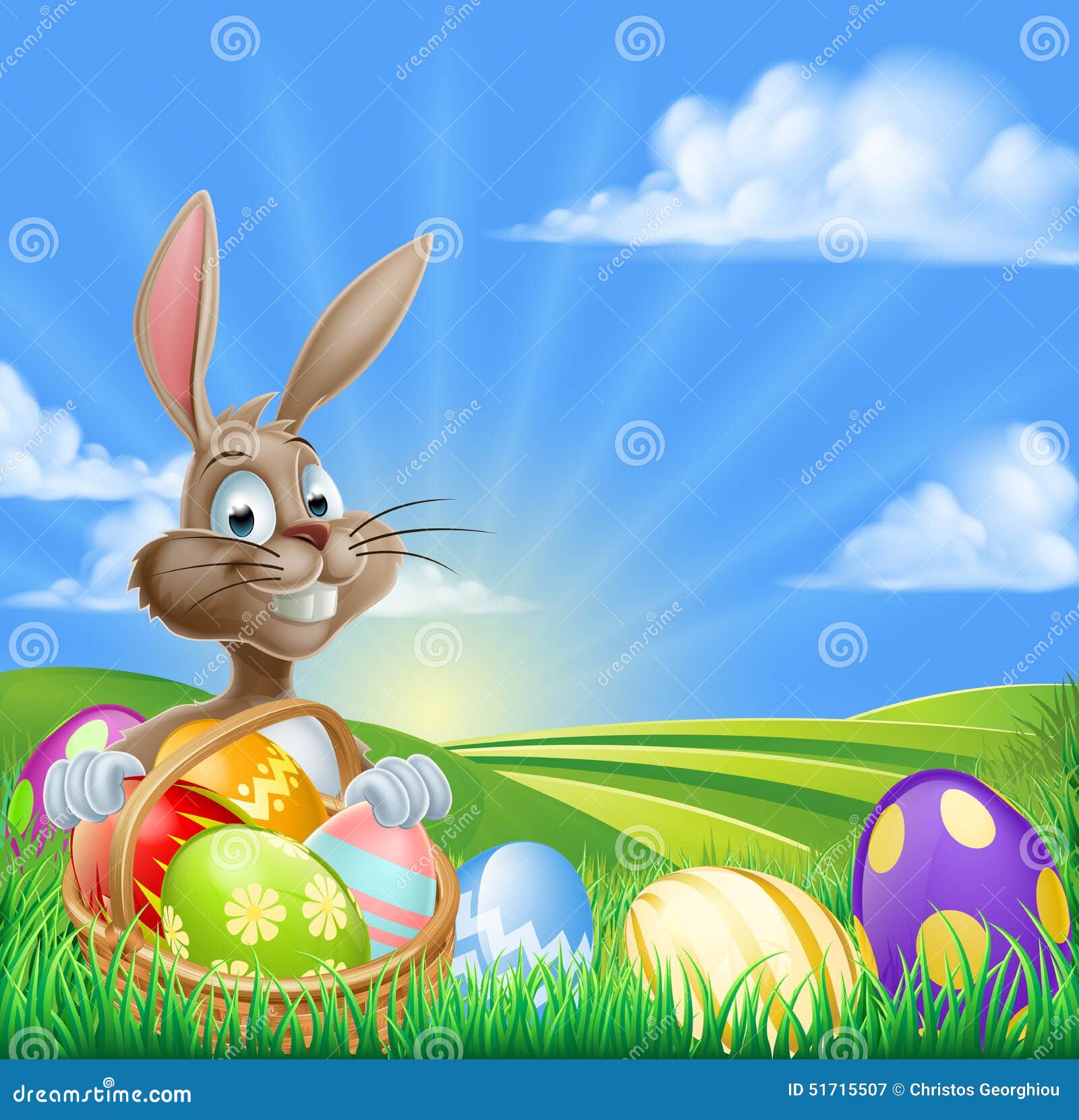 Cartoon Easter Bunny Scene stock vector. Illustration of eater - 51715507