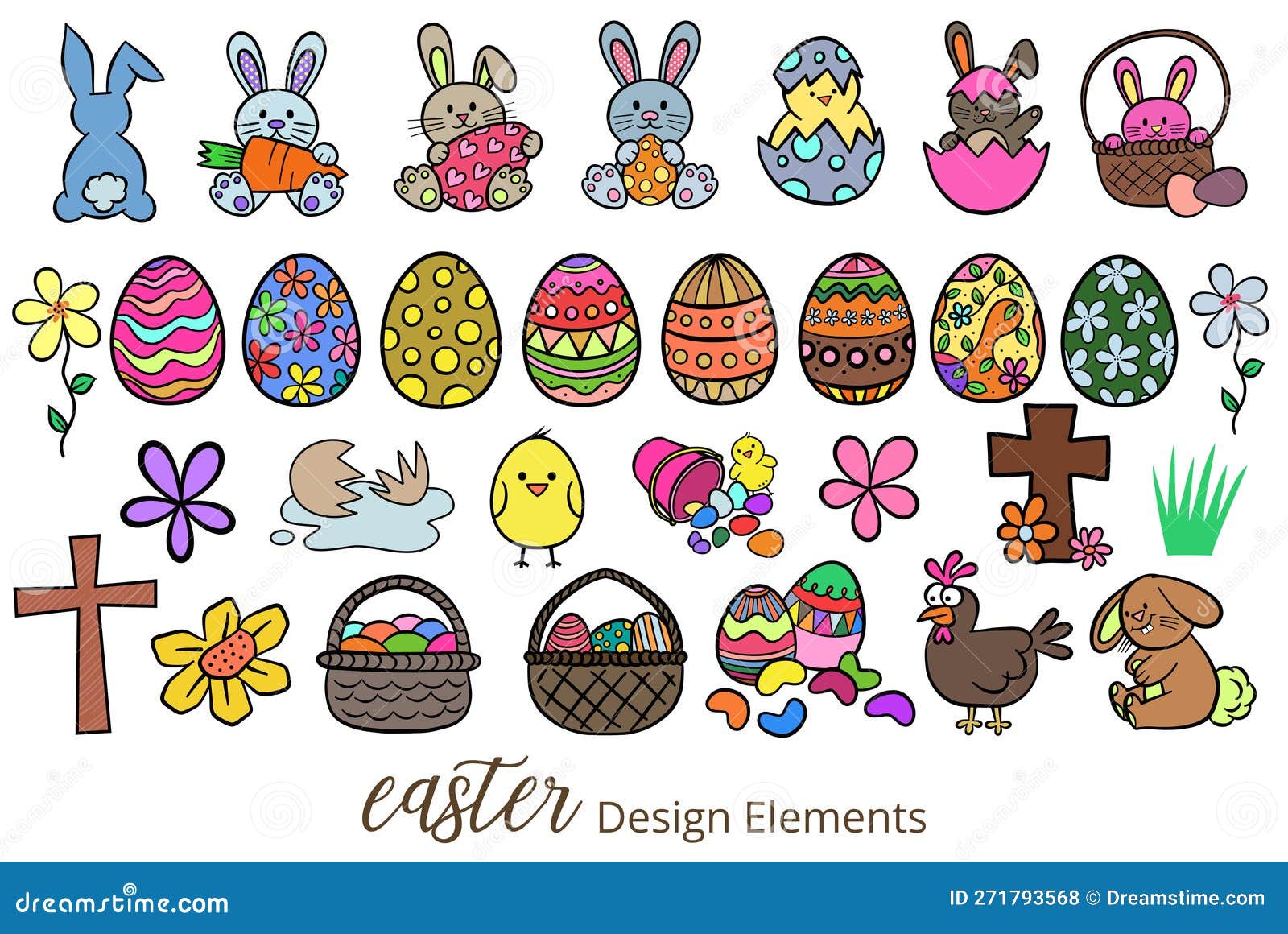 Cartoon Easter Design Elements Mega Set Stock Vector - Illustration of wheel, rabbits: 271793568