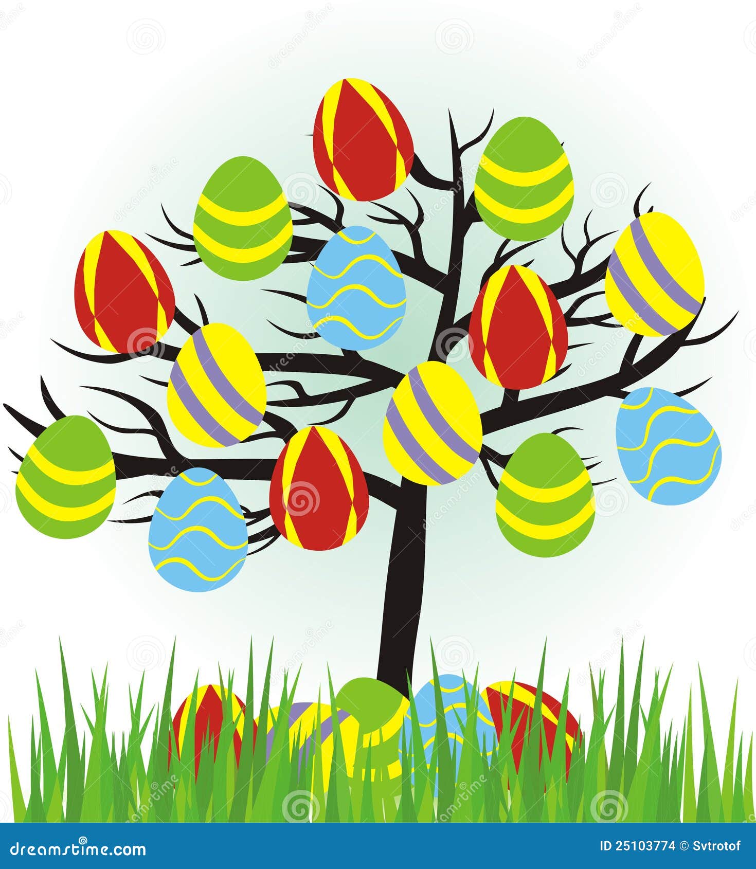 Cartoon Easter Tree with Eggs Stock Vector - Illustration of symbol ...